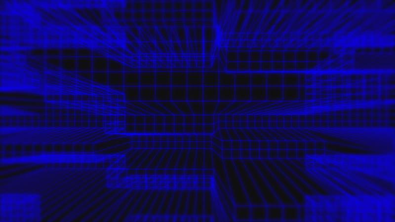 Retro blue glowing wireframe grid motion background animation. This 1980s style vintage computer ...