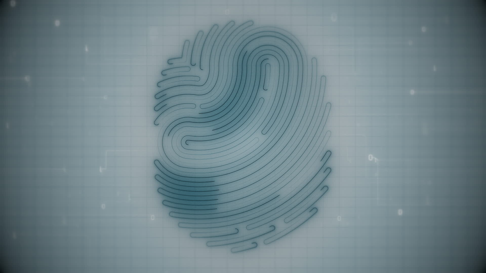 Digital Biometric Fingerprint Scan Background With Binary Code Ones And