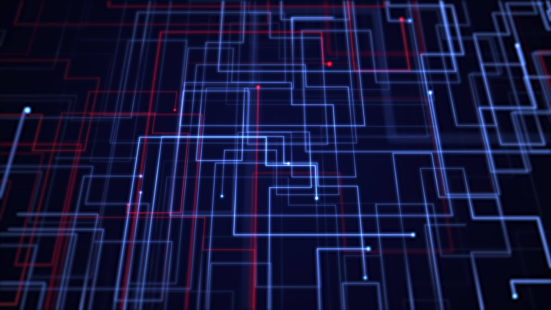 Abstract Blue Tech Computer Circuit Board Styled Background With Fast Moving Particle Nodes And