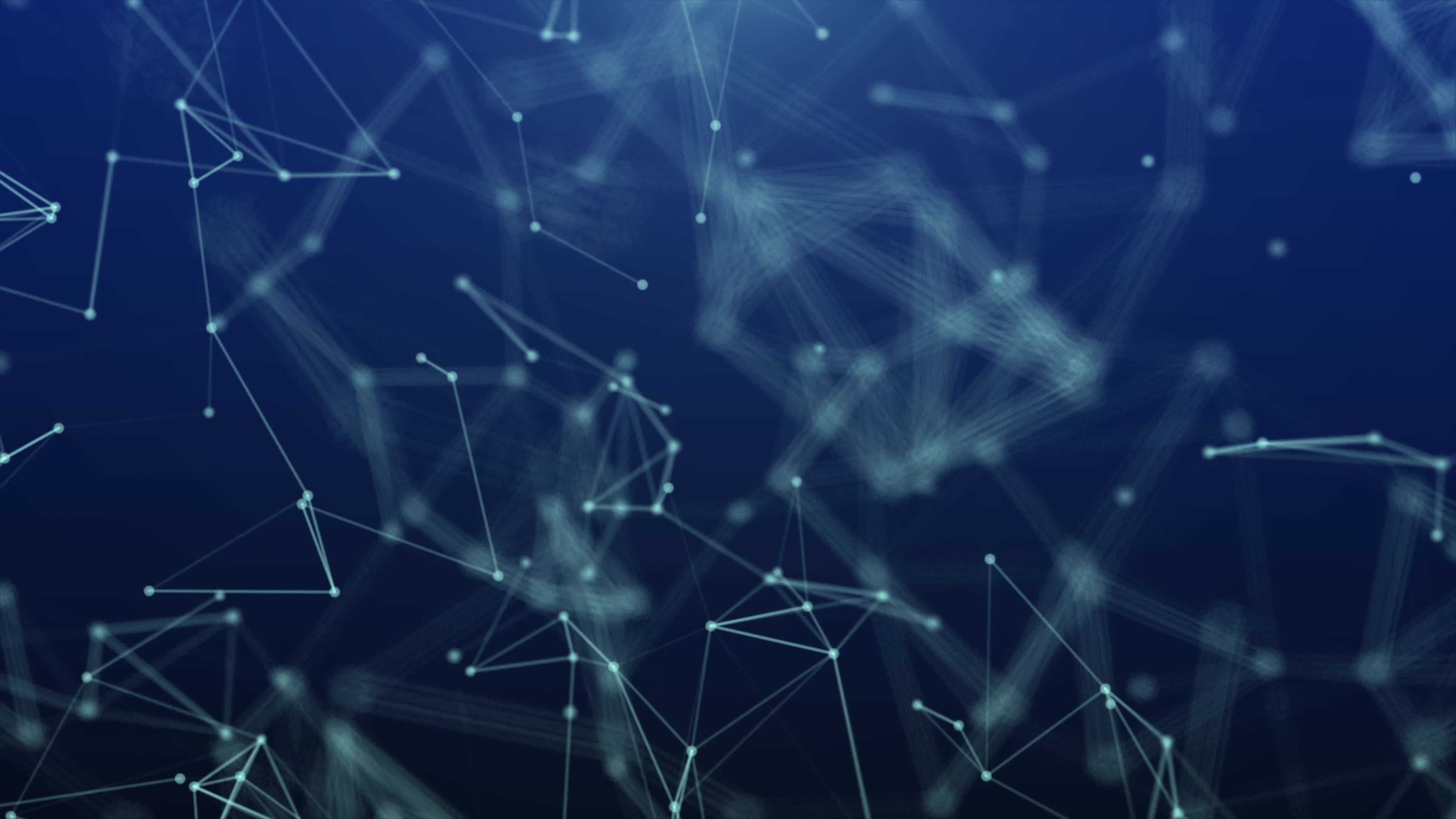 Abstract digital connection moving dots and lines. Blue background ...