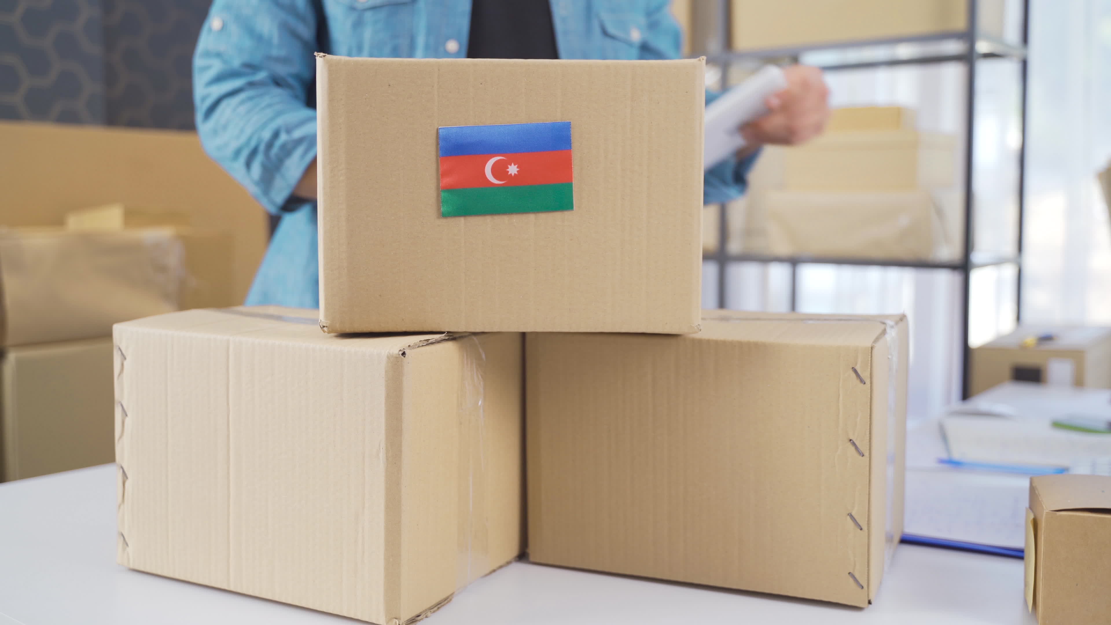 Azerbaijan Flag on Logistics Cargo package. Cargo package with flag of Azerbaijan. 21378998 ...