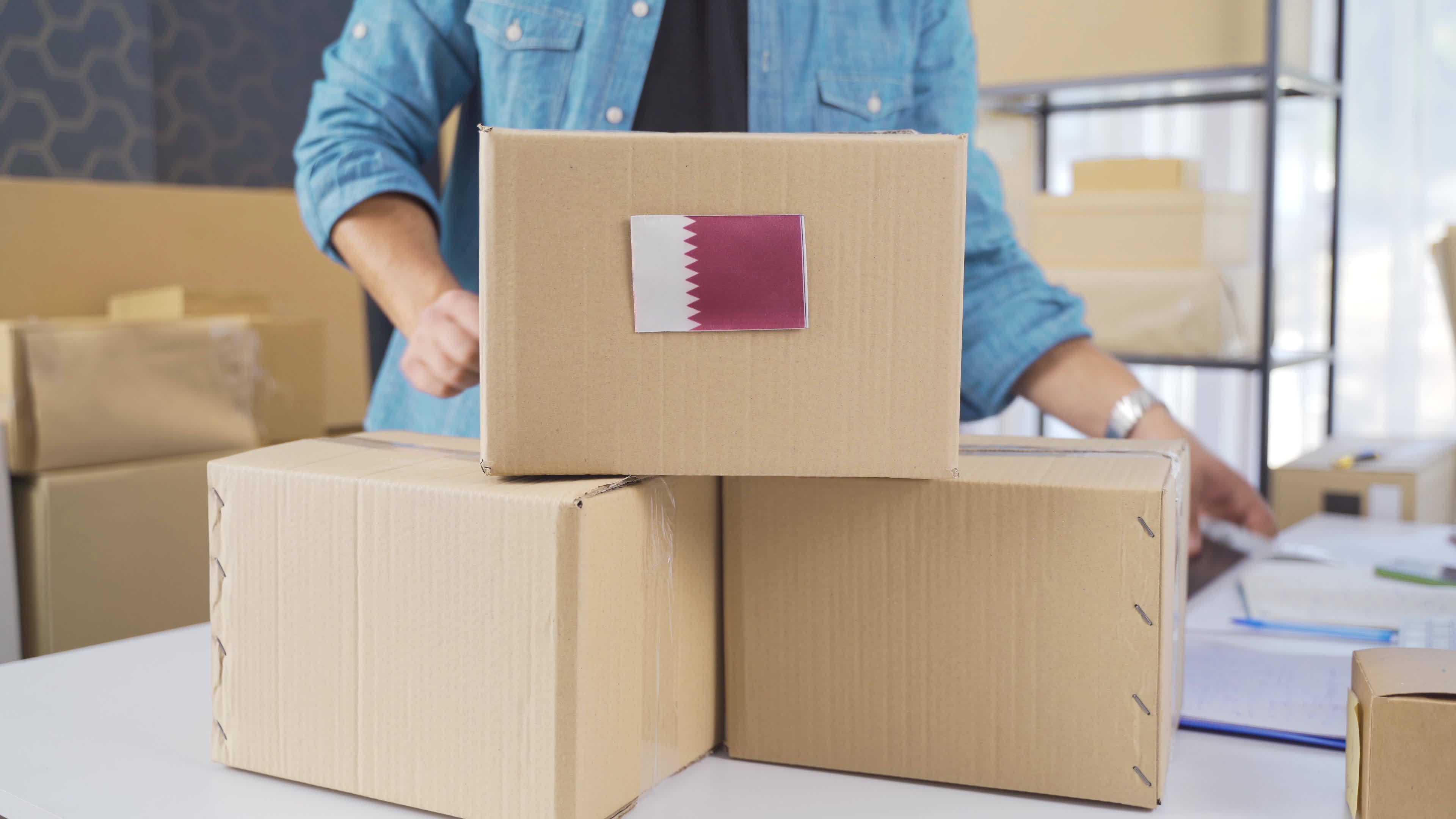 Qatar Flag in Logistics Cargo package. Cargo package with flag of Qatar. 21398806 Stock Video at ...