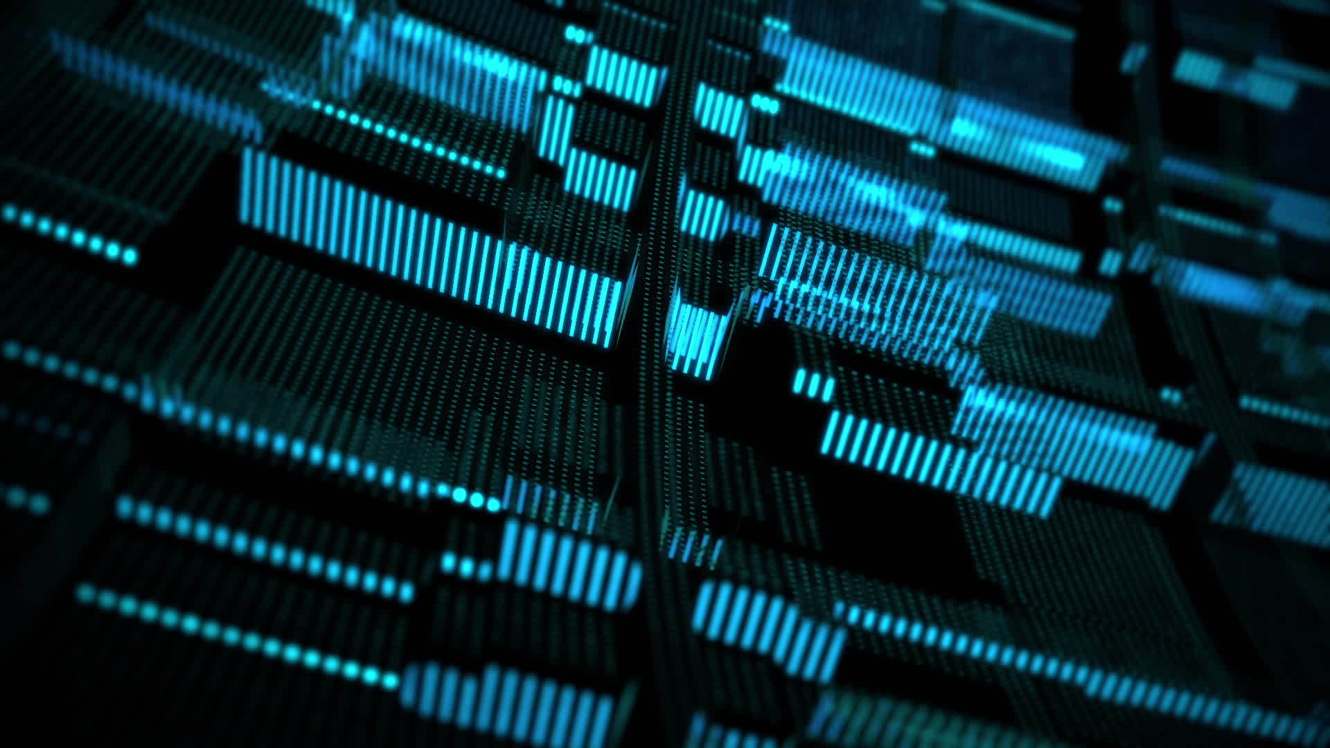Abstract data center motion background with blue glowing lights. This ...