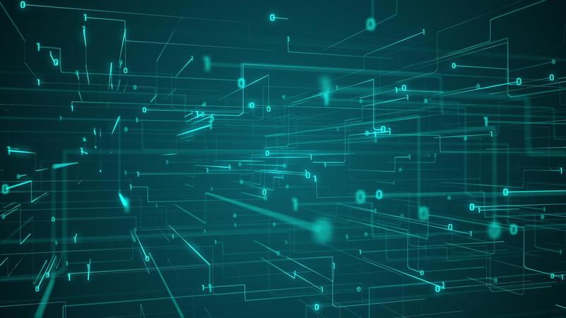 Abstract tech 3D circuit board styled background with fast moving ...