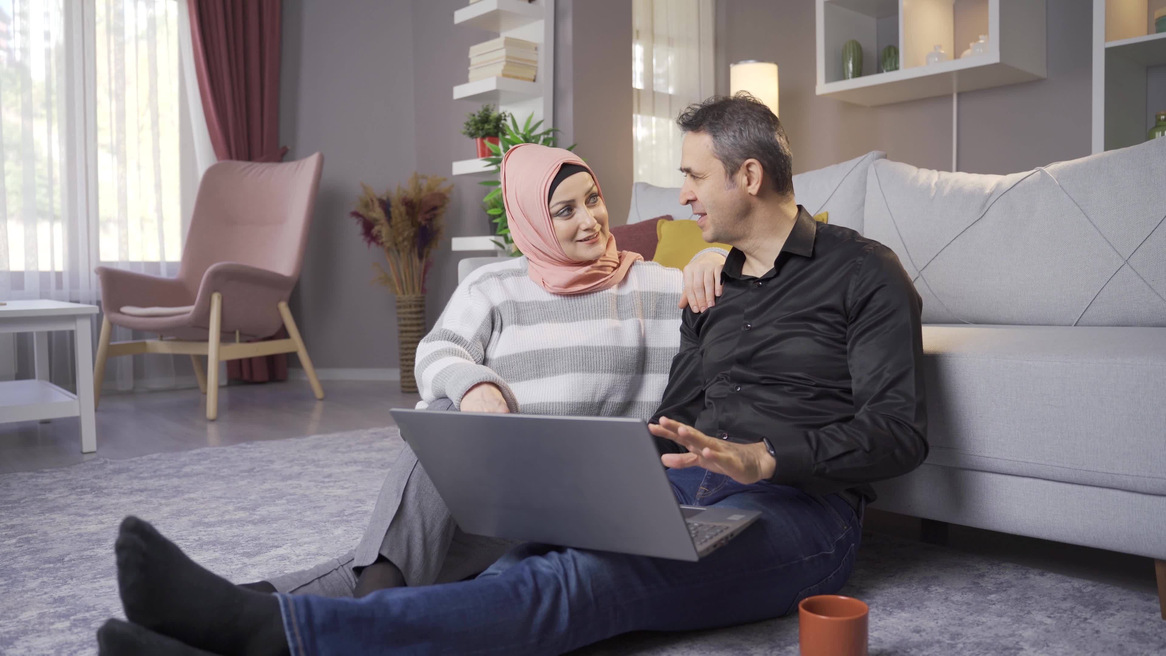 Loving happy smiling muslim couple. Happy Muslim family. Husband and ...