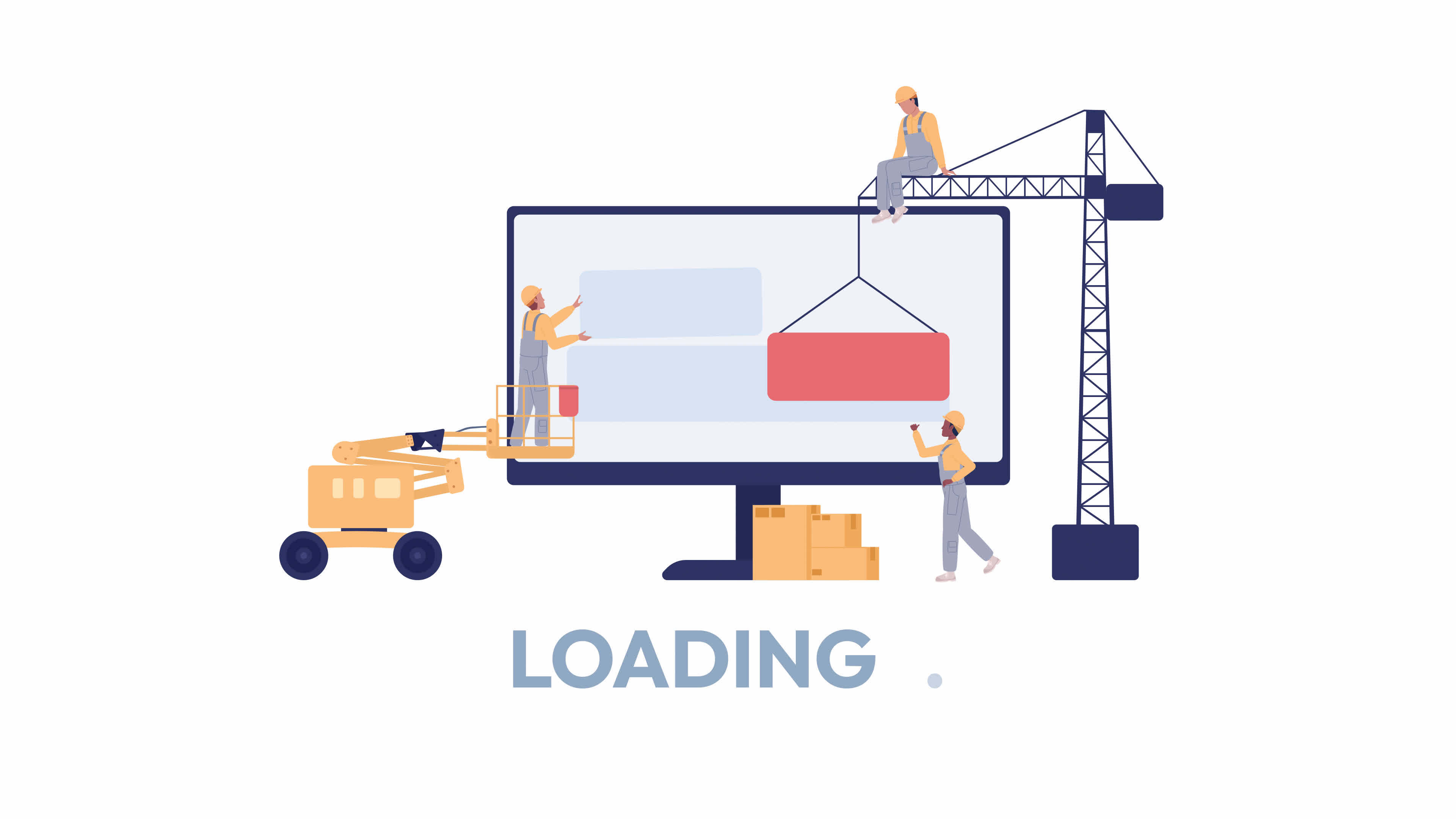 Animated construction site loader. Computer webpage. Flash message 4K video footage. Color ...