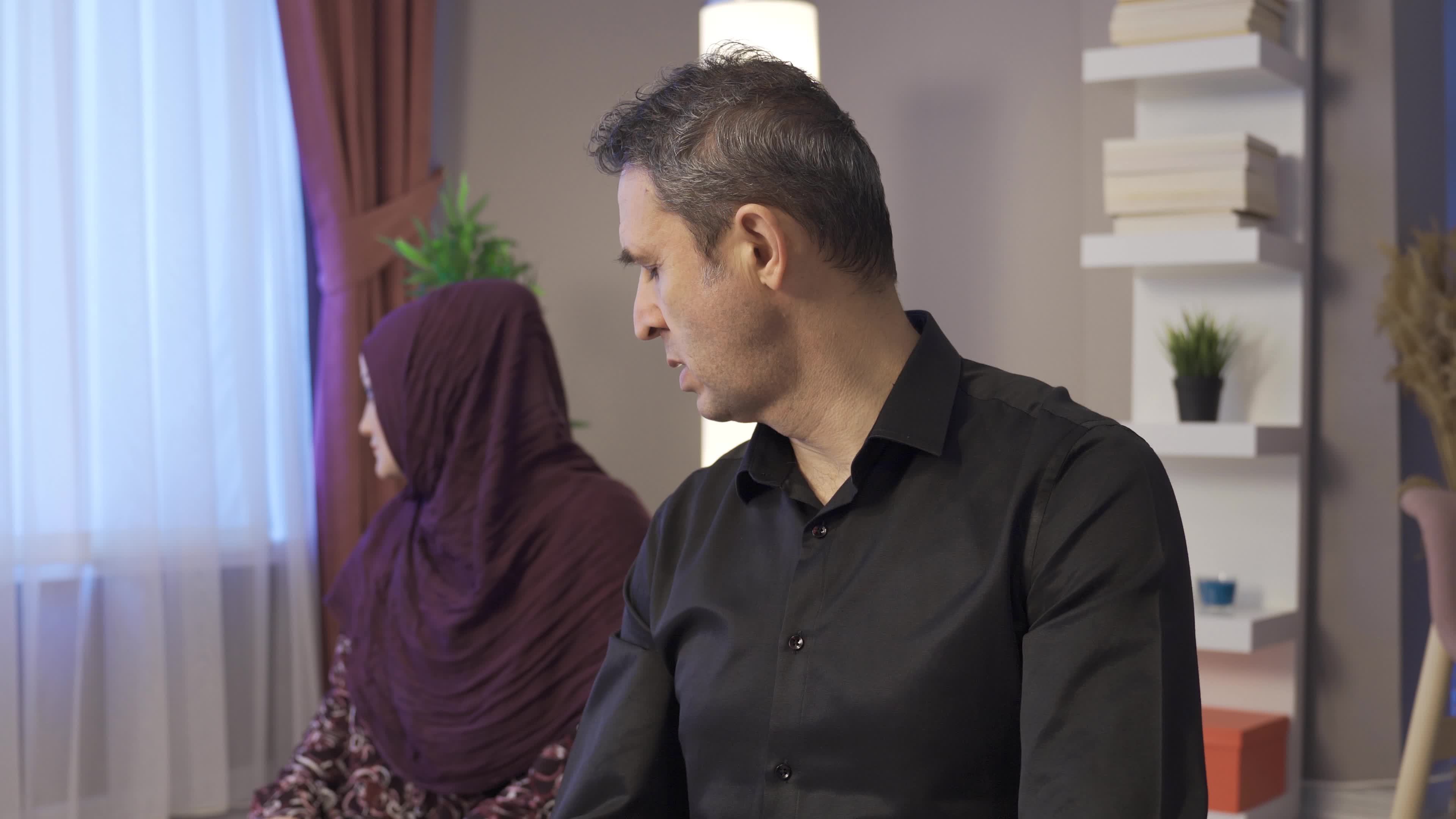 Muslim Husband and wife. Islamic religion. Muslim woman in hijab and ...