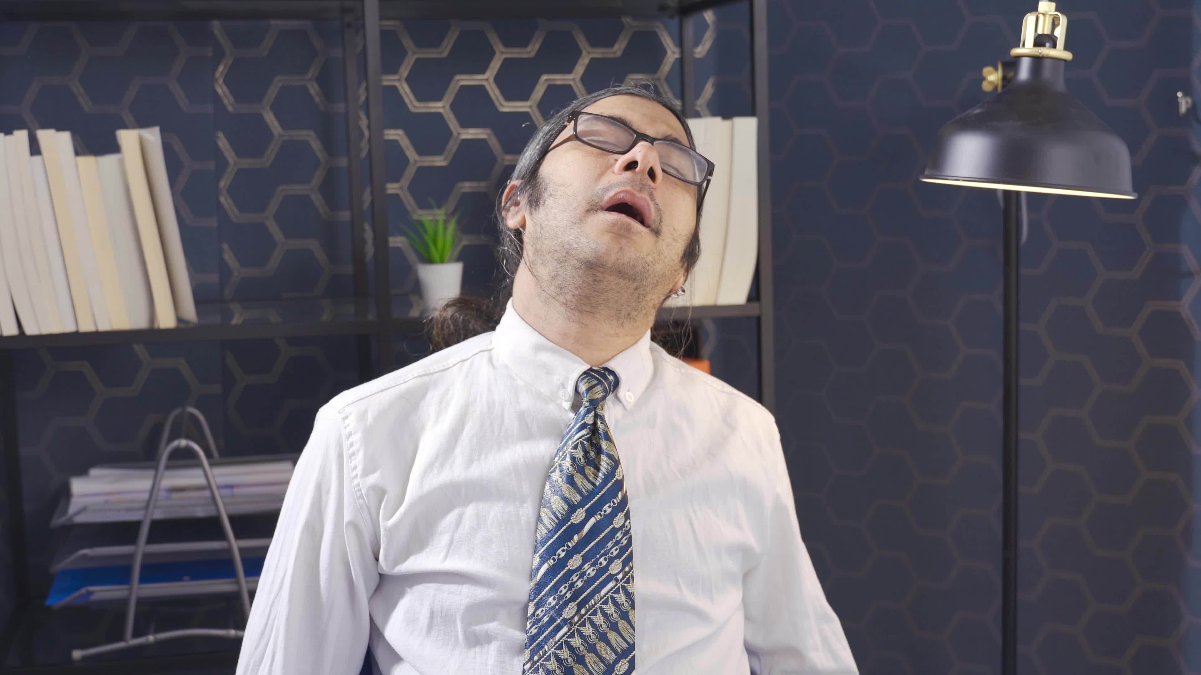 Funny lazy office worker napping at workplace. Inefficient tired male ... Funny lazy office worker napping at workplace. Inefficient tired male ...