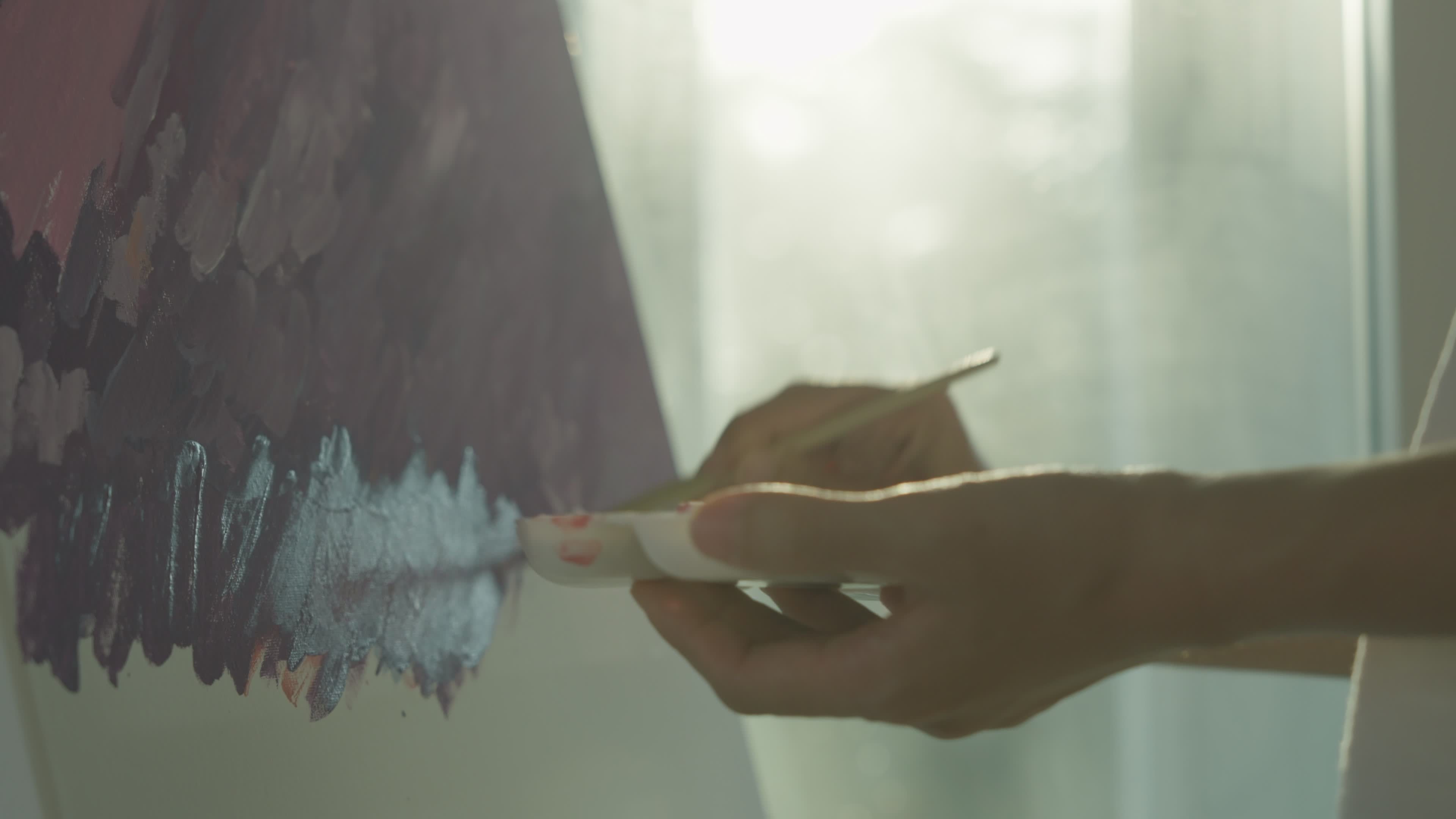 Professional female artist girl use paintbrush in abstract art for ... Professional female artist girl use paintbrush in abstract art for ...