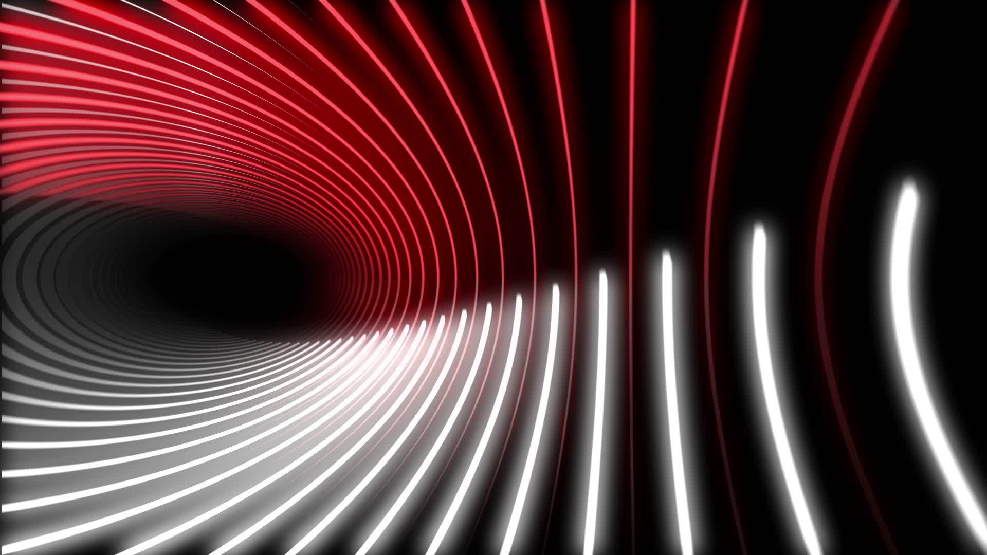 Glowing red and white circular neon light beams motion background ...