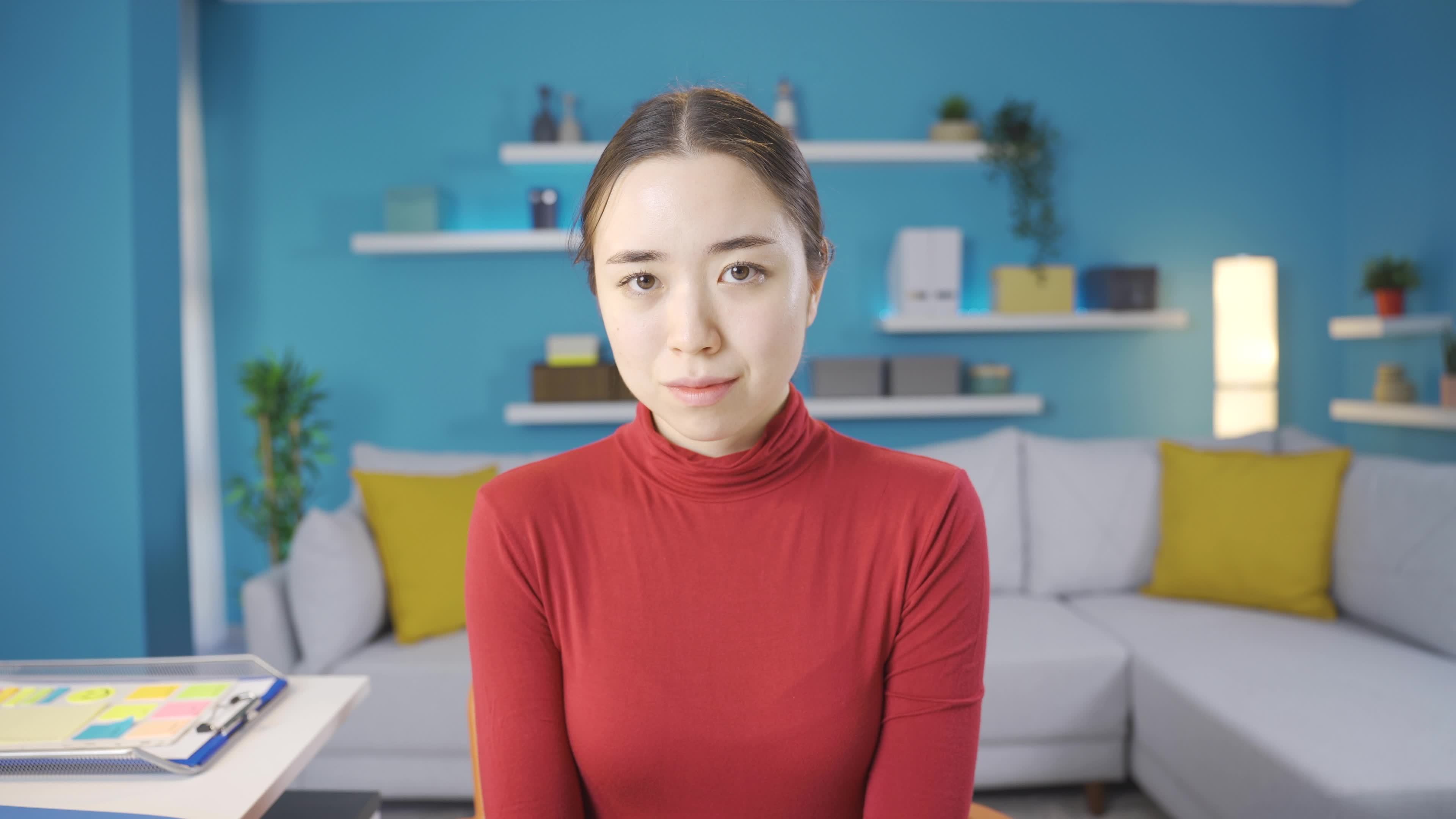 Asian Paranoid Woman Afraid Of Camera Asian Woman Looking Towards