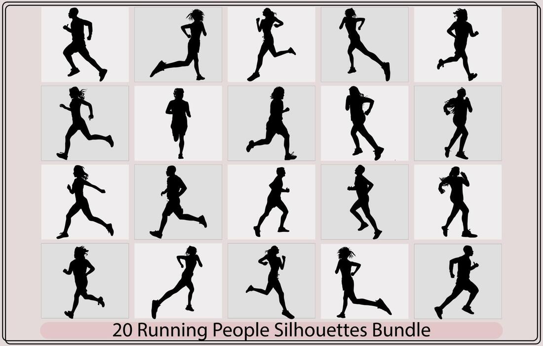 Running Silhouette Clip Art Active Running Woman Vector Illustration.