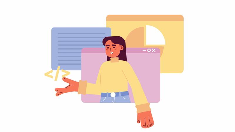 Animated web development courses. Online programmer 2D cartoon flat character 4K video footage ...