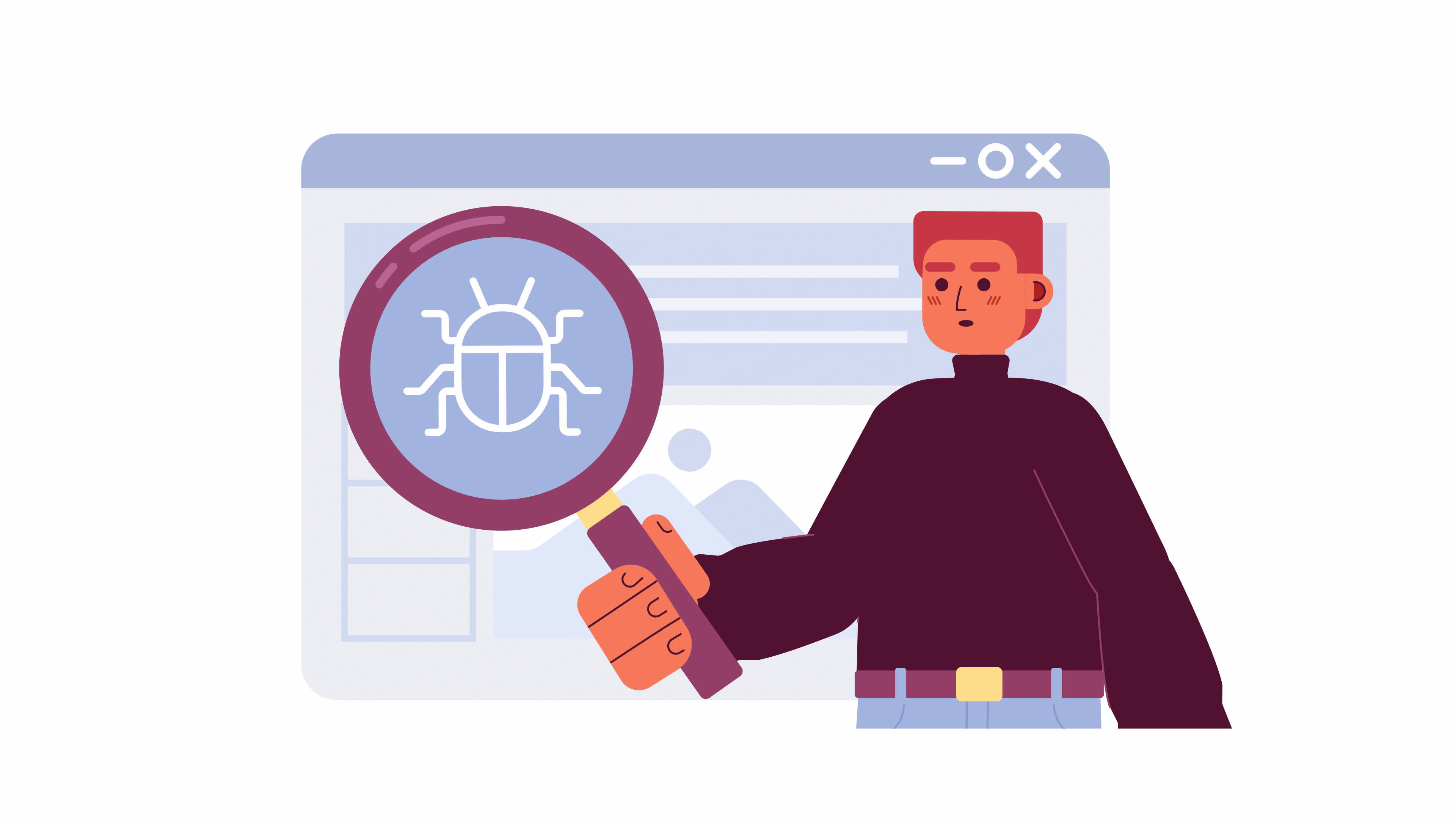 Animated Debugging Web Application Software Developer Testing App 2d Cartoon Flat Character 4k