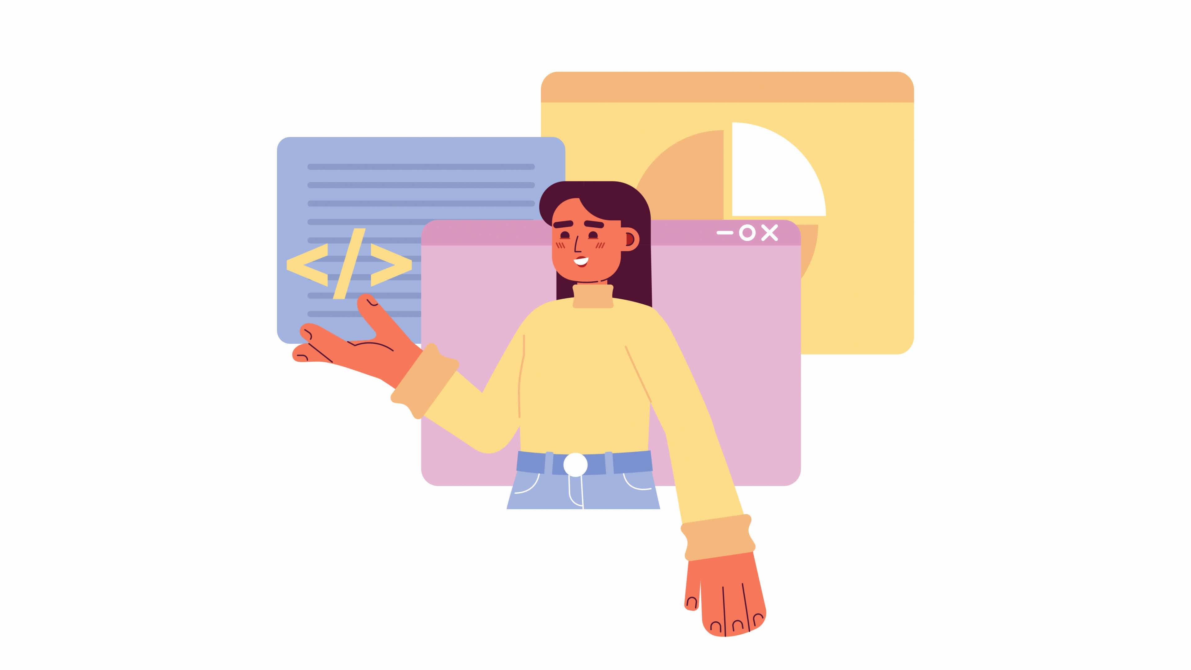 Animated Web Developer Class Programming Software Tutorials Female Coder 2d Cartoon Flat