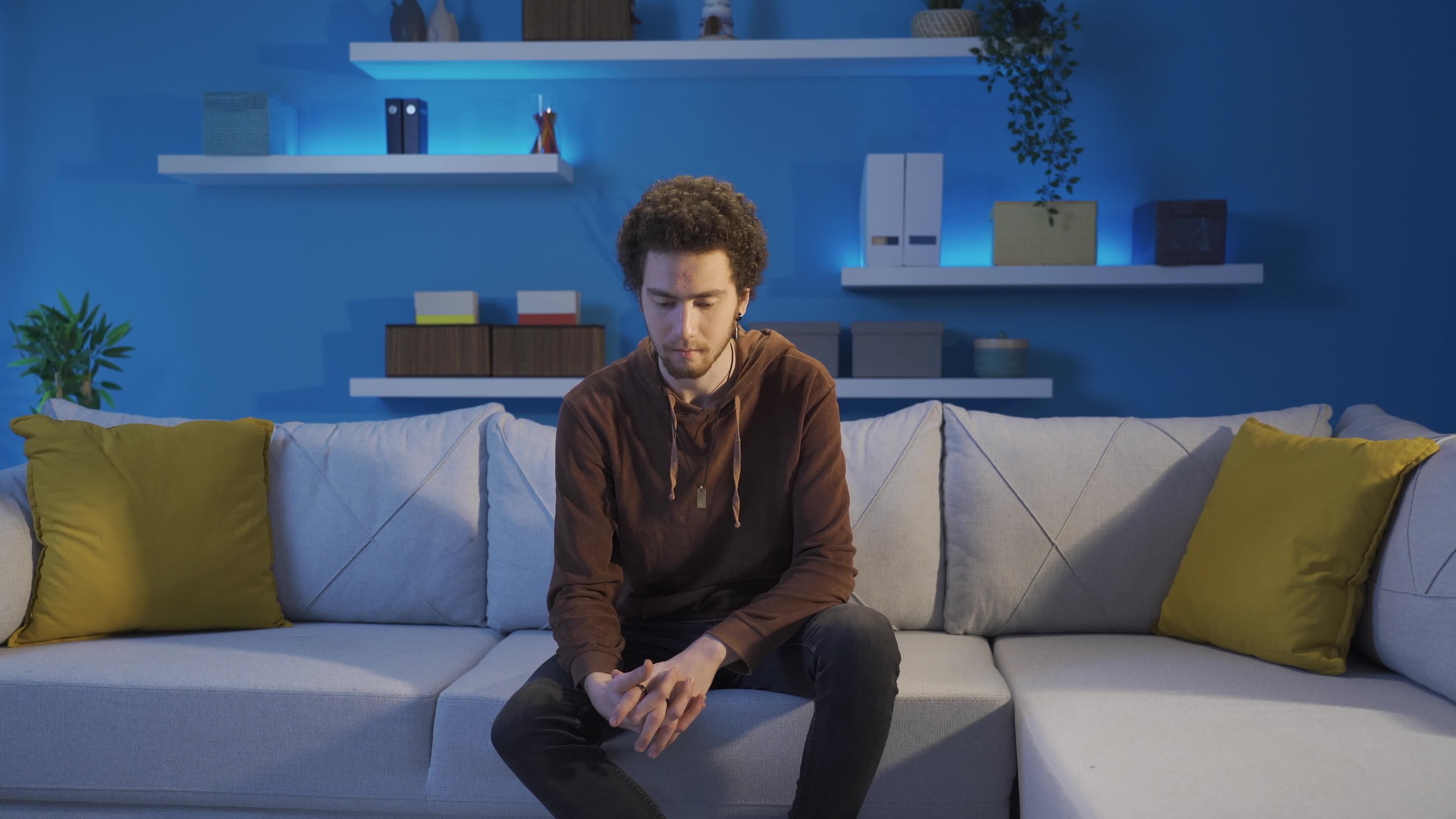 Portrait of young man looking at camera with great surprise. Funny and ...