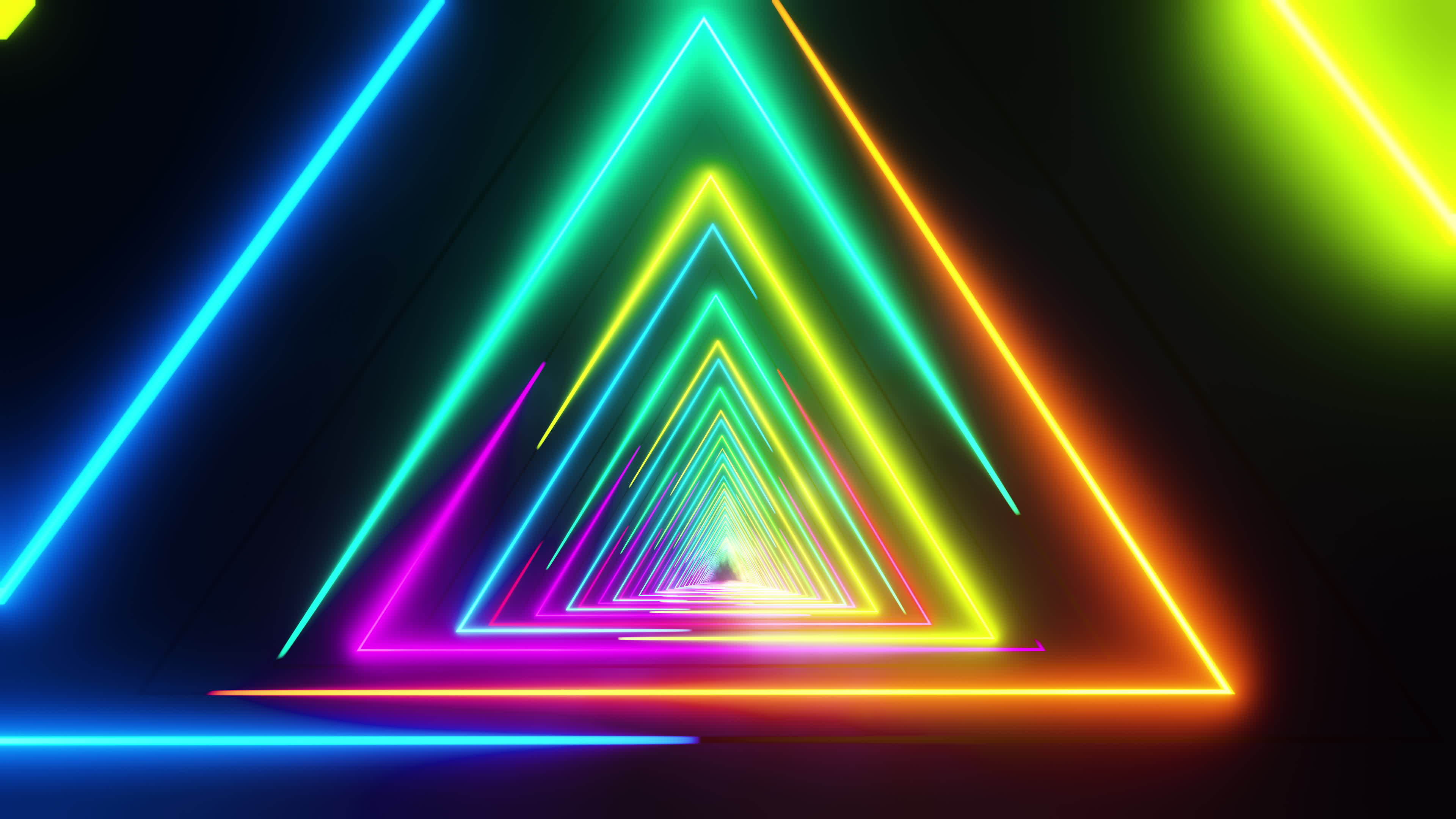 Flying through multicolored triangles painted with light. Infinitely ...