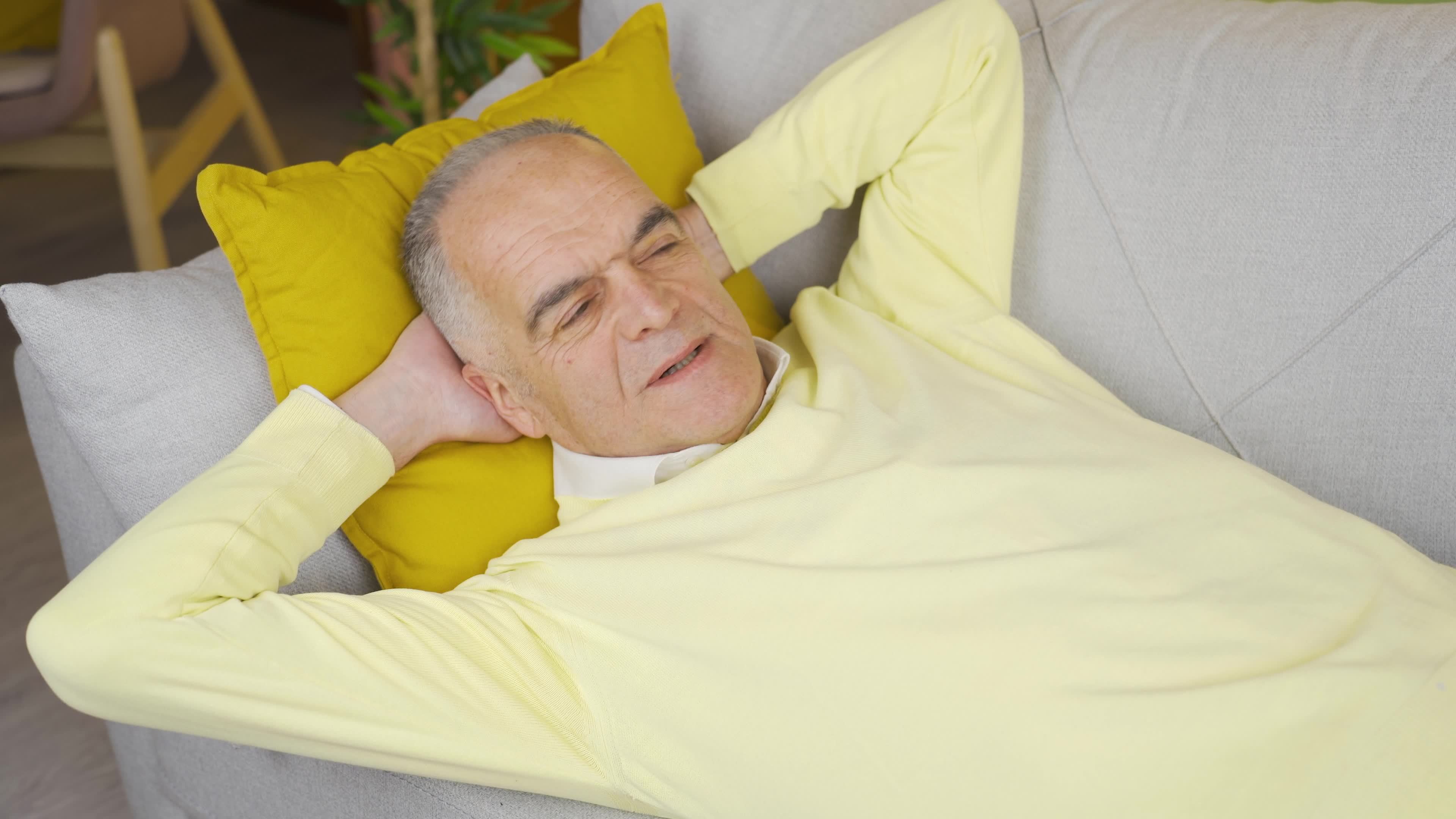 Boring retirement old man feeling overwhelmed and stressed at home. The ...