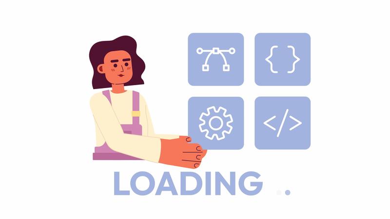 Animated website builder loader. Programmer developer. Flash message 4K video footage. Color ...