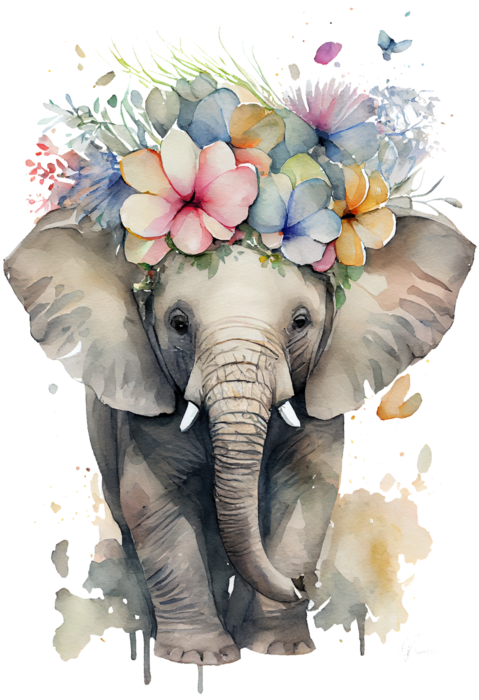 Baby Elephant Watercolor PNGs for Free Download