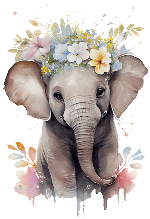Baby Elephant Watercolor PNGs for Free Download