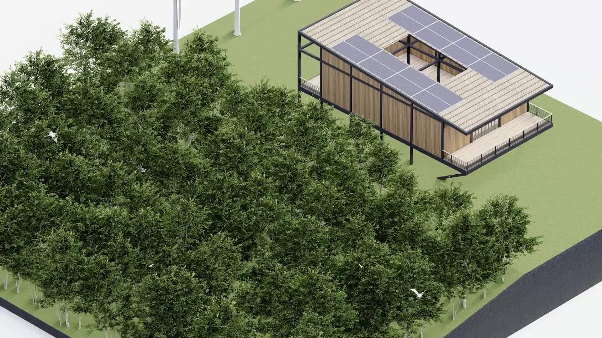 eco house isometric nature sustainable. green isometric home environment solar cell forest with ...