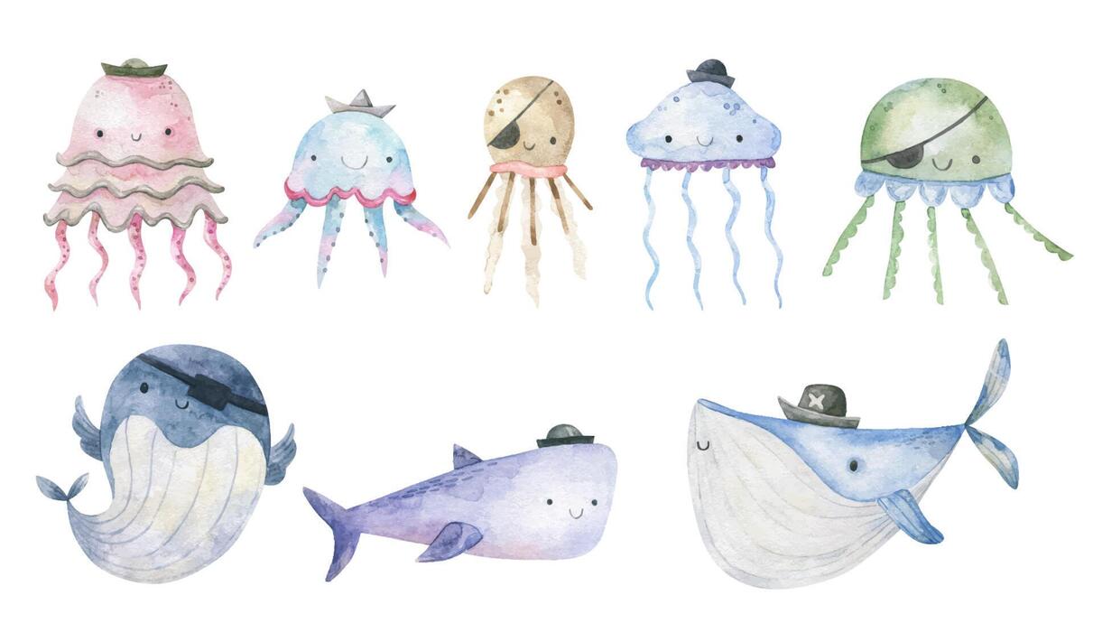 Watercolor Ocean Animals Vector Art, Icons, and Graphics for Free Download