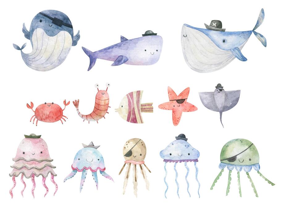 Watercolor Ocean Animals Vector Art, Icons, and Graphics for Free Download