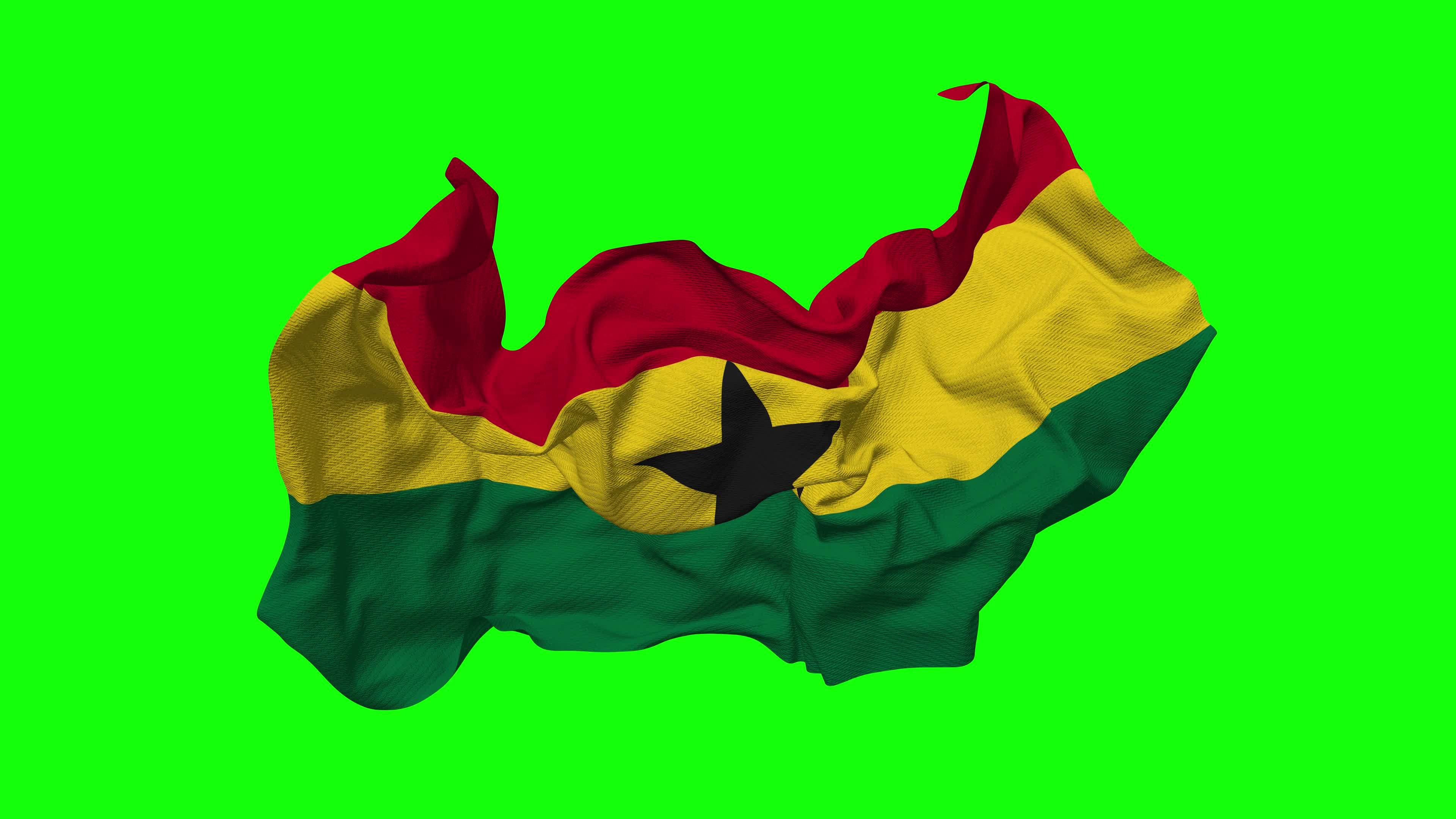 Ghana Flag Seamless Looping Flying In Wind Looped Bump Texture Cloth