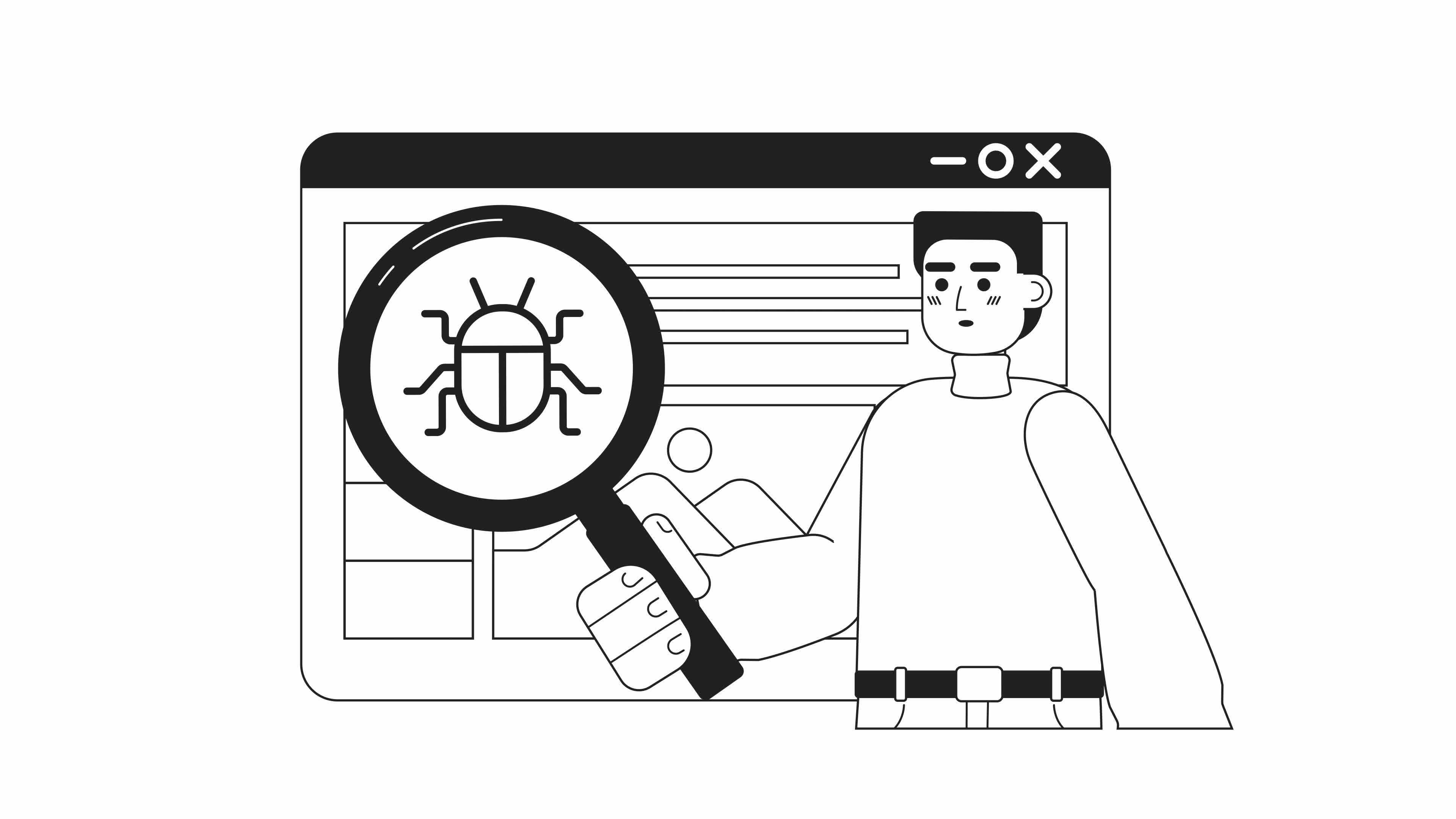 Animated Mono Debug Web Application Software Developer Testing App 2d Black And White Flat