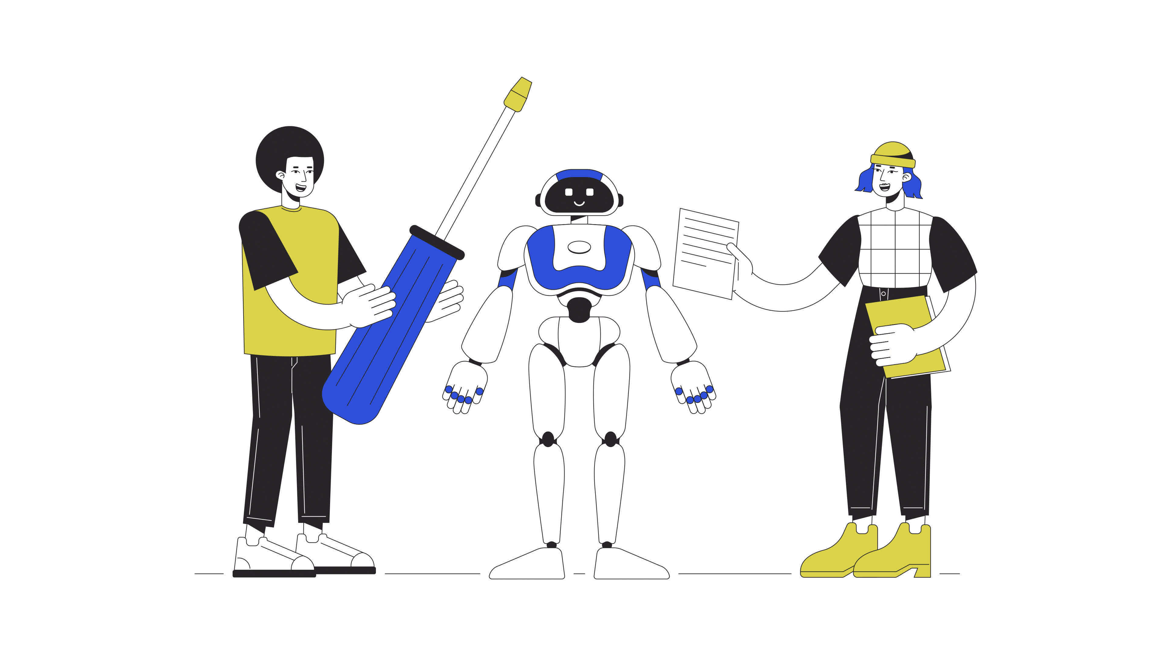Building humanoid robot animation. Animated robotics engineers 2D ... Building humanoid robot animation. Animated robotics engineers 2D ...