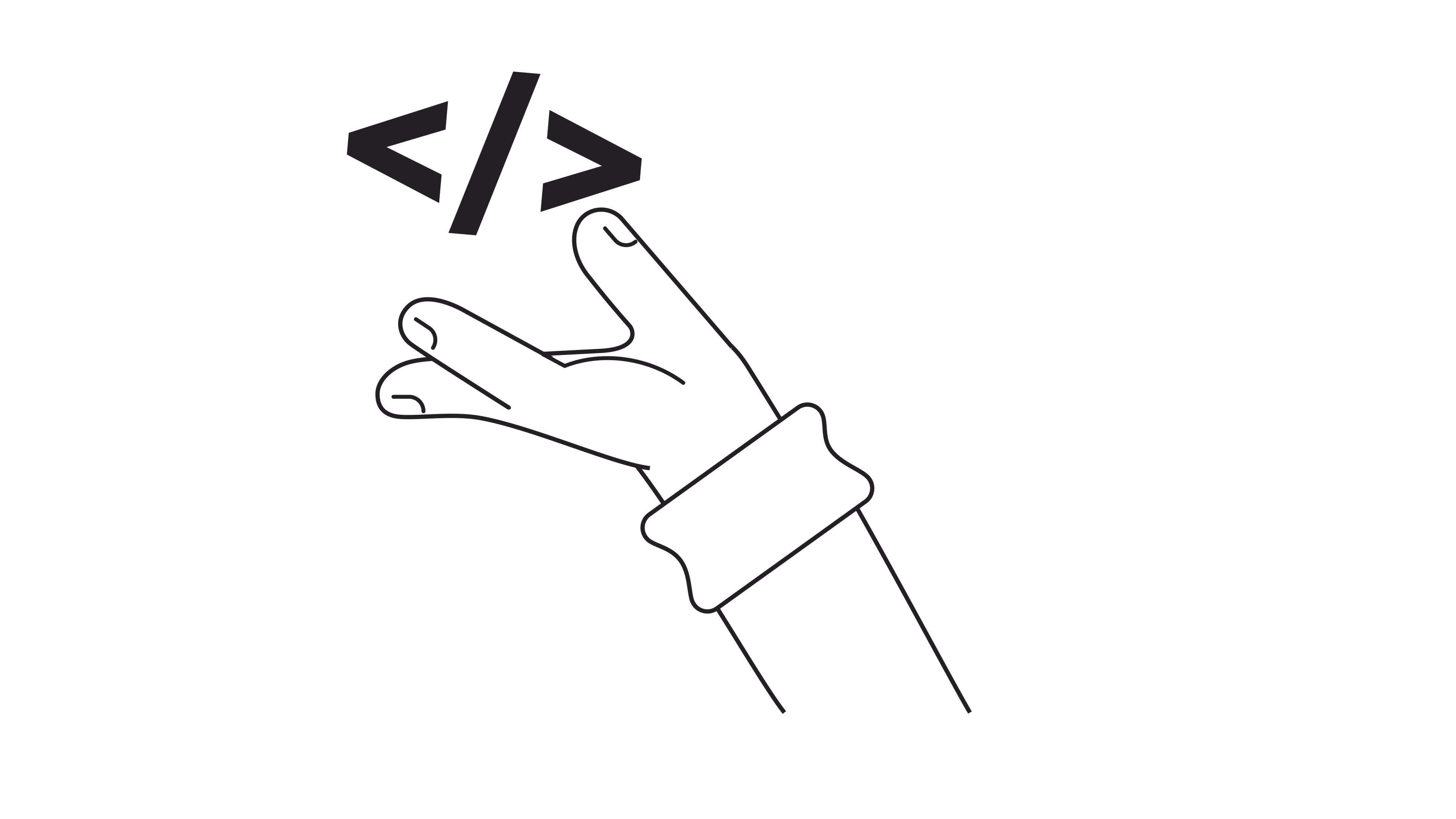 Animated Mono Angle Brackets On Hand Coding Project 2d Black And White Flat Character Hand 4k