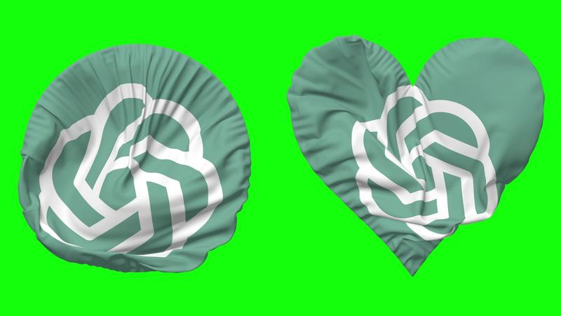 Chatgpt Openai Flag In Heart And Round Shape Waving Seamless Looping Looped Waving Slow Motion