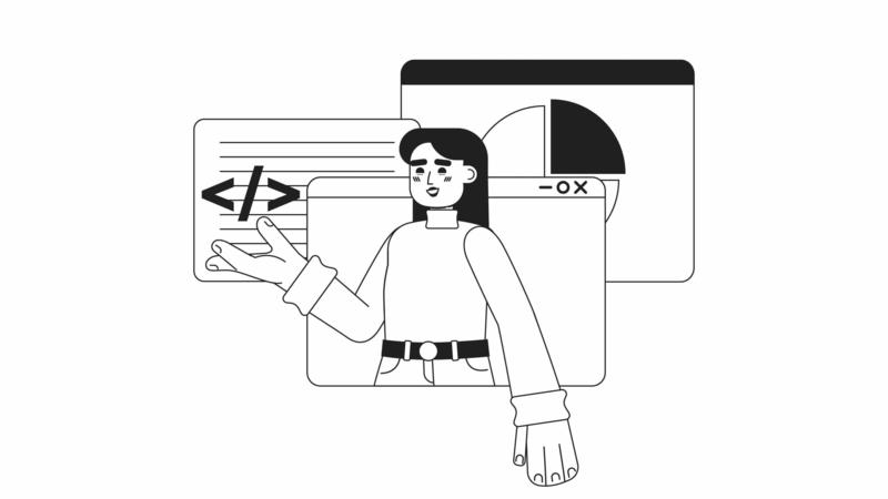 Animated Mono Web Developer Class Programming Software Tutorials 2d Black And White Flat