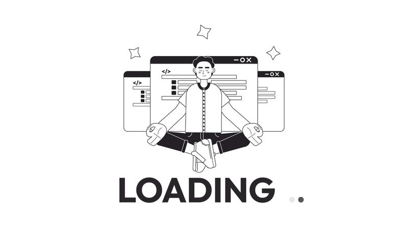 Animated bw programmer expert loader. Coding course. Flash message 4K video footage. Monochrome ...