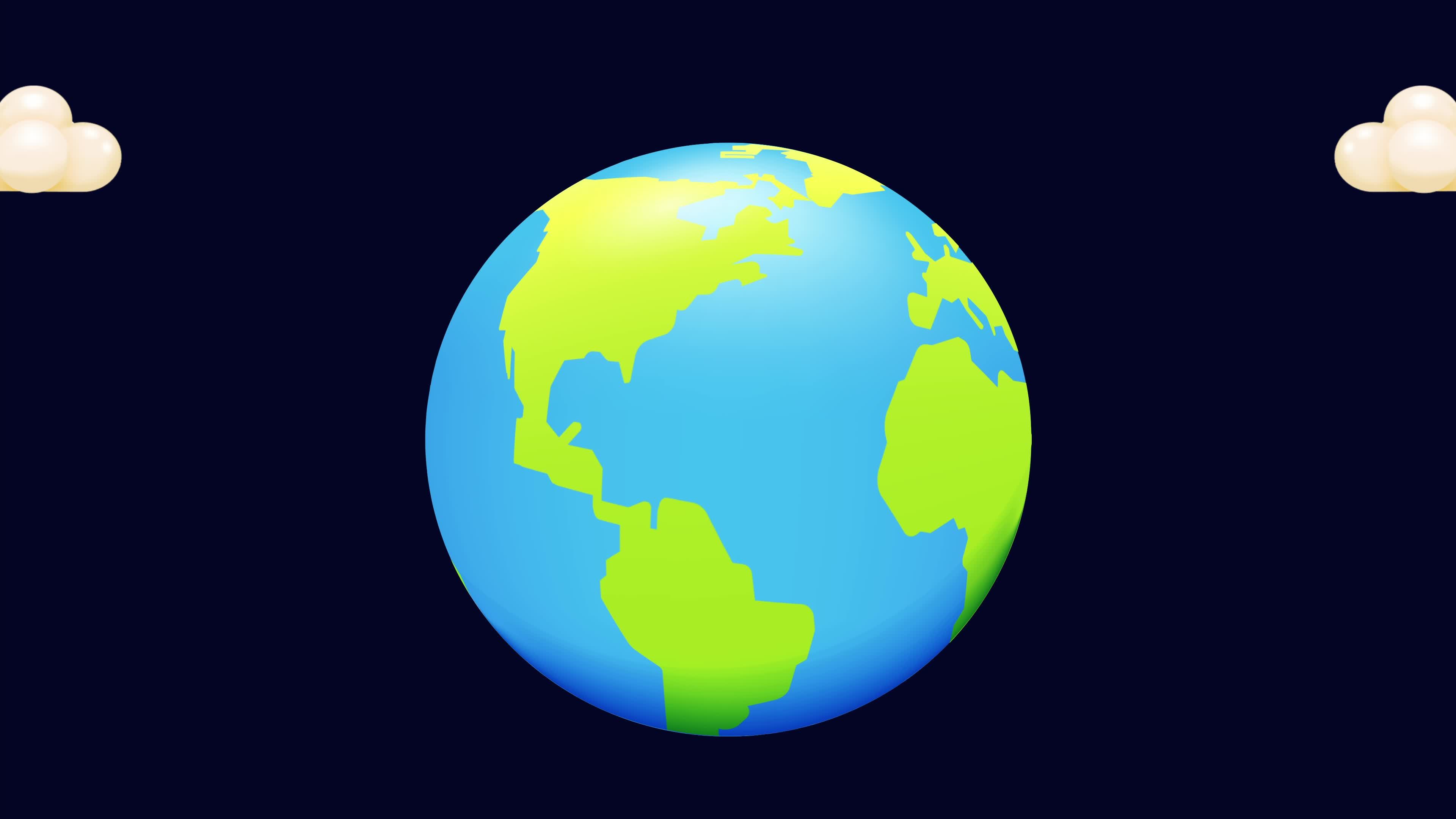 Eco planet animation. Green land with plant and rain elements, spinning ...