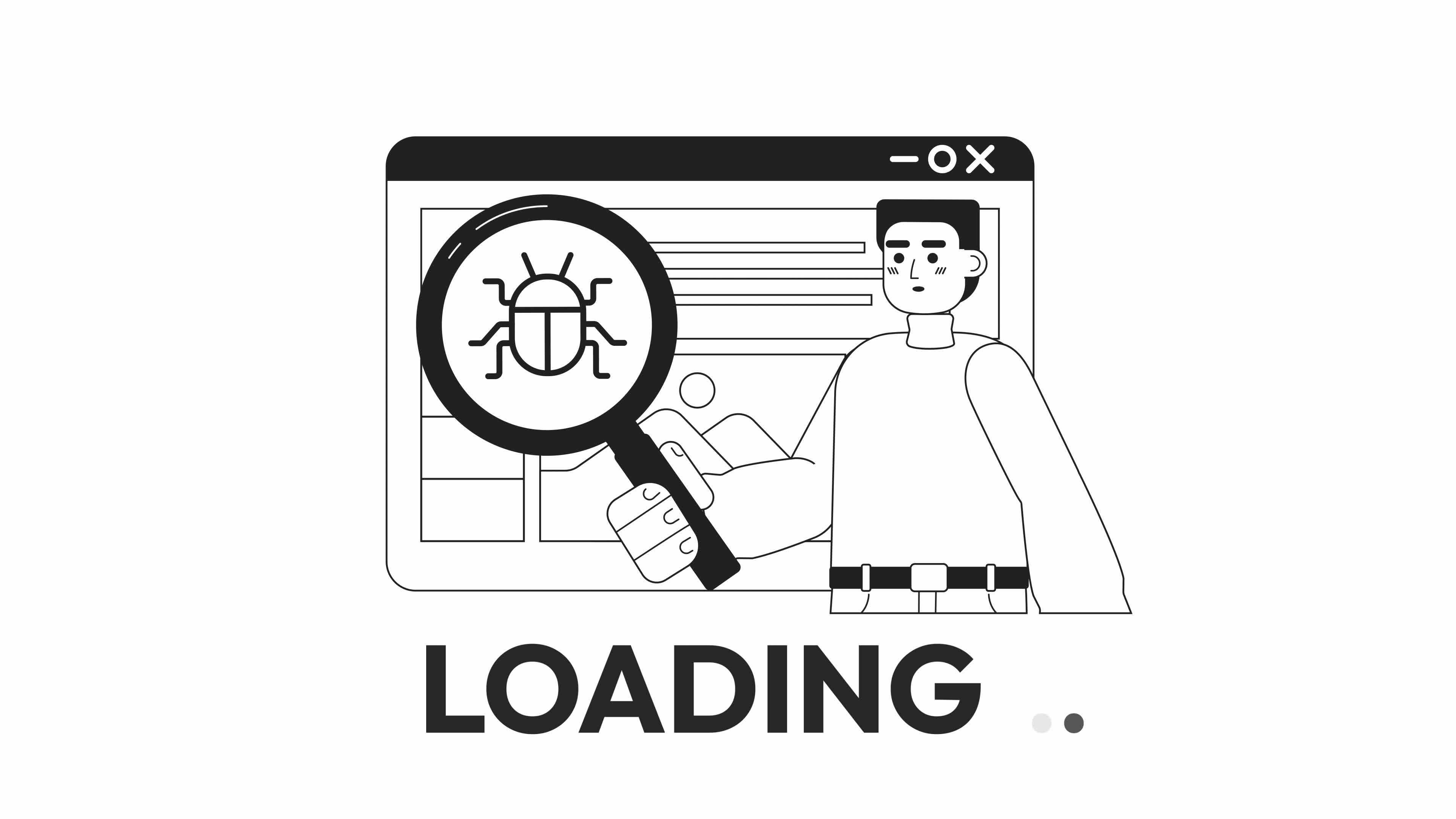 Animated Bw Debugging Tool Loader Explore Website Flash Message 4k Video Footage Monochrome