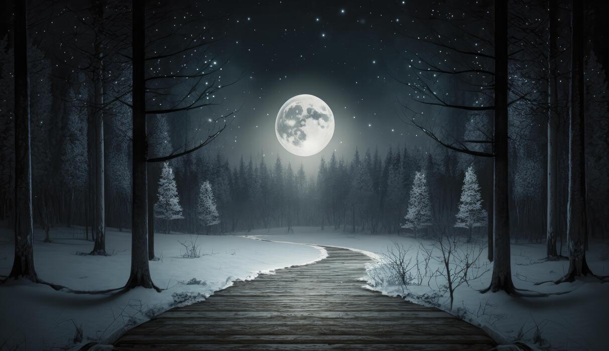 Winter Forest At Night Wallpaper