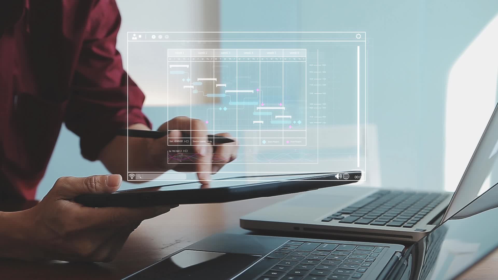 Project Manager Working With Gantt Chart Schedule To Plan Tasks And