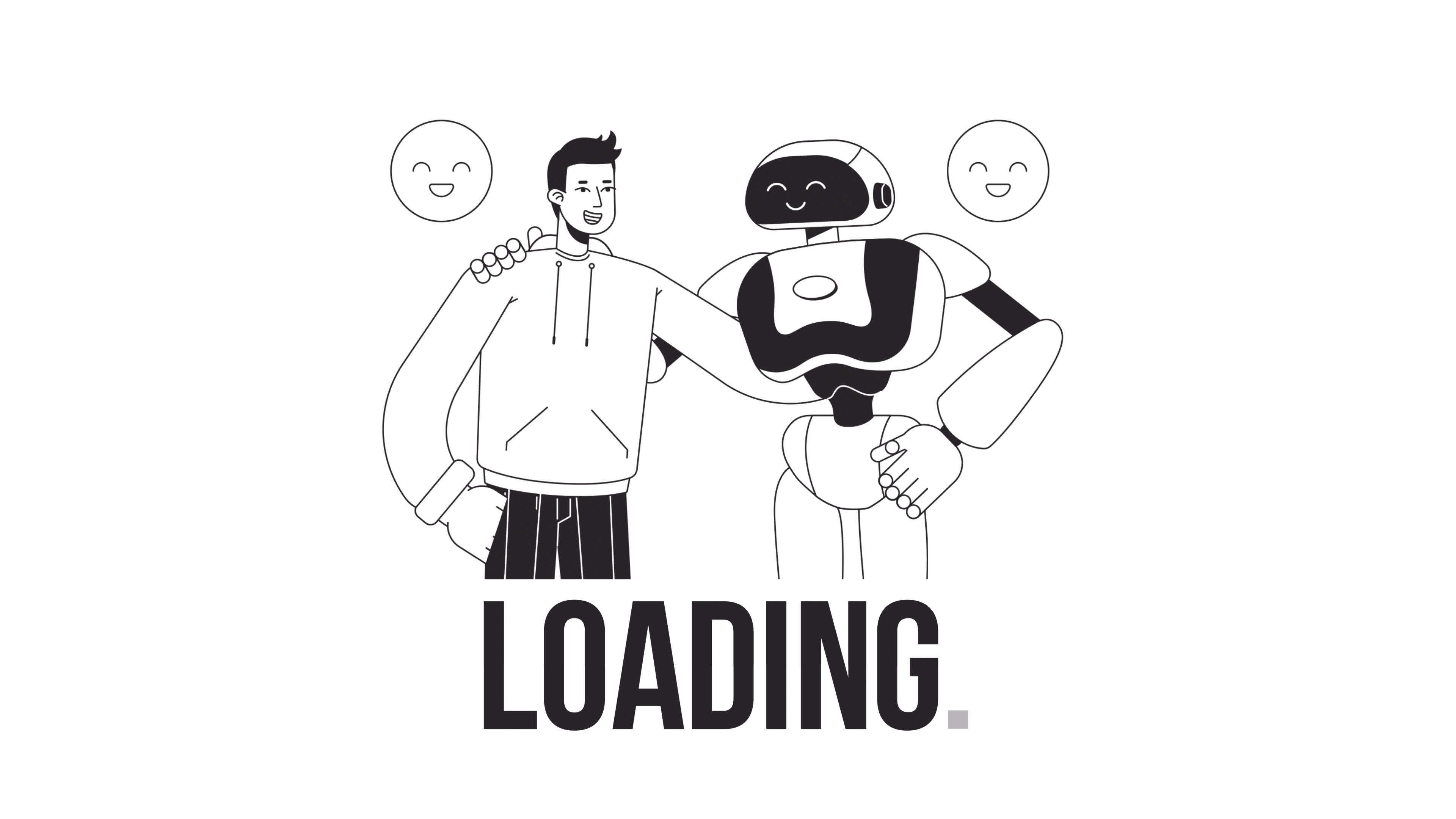 Ai Human Collab Bw Loader Animation Working With Robot Together Flash Message 4k Video Footage