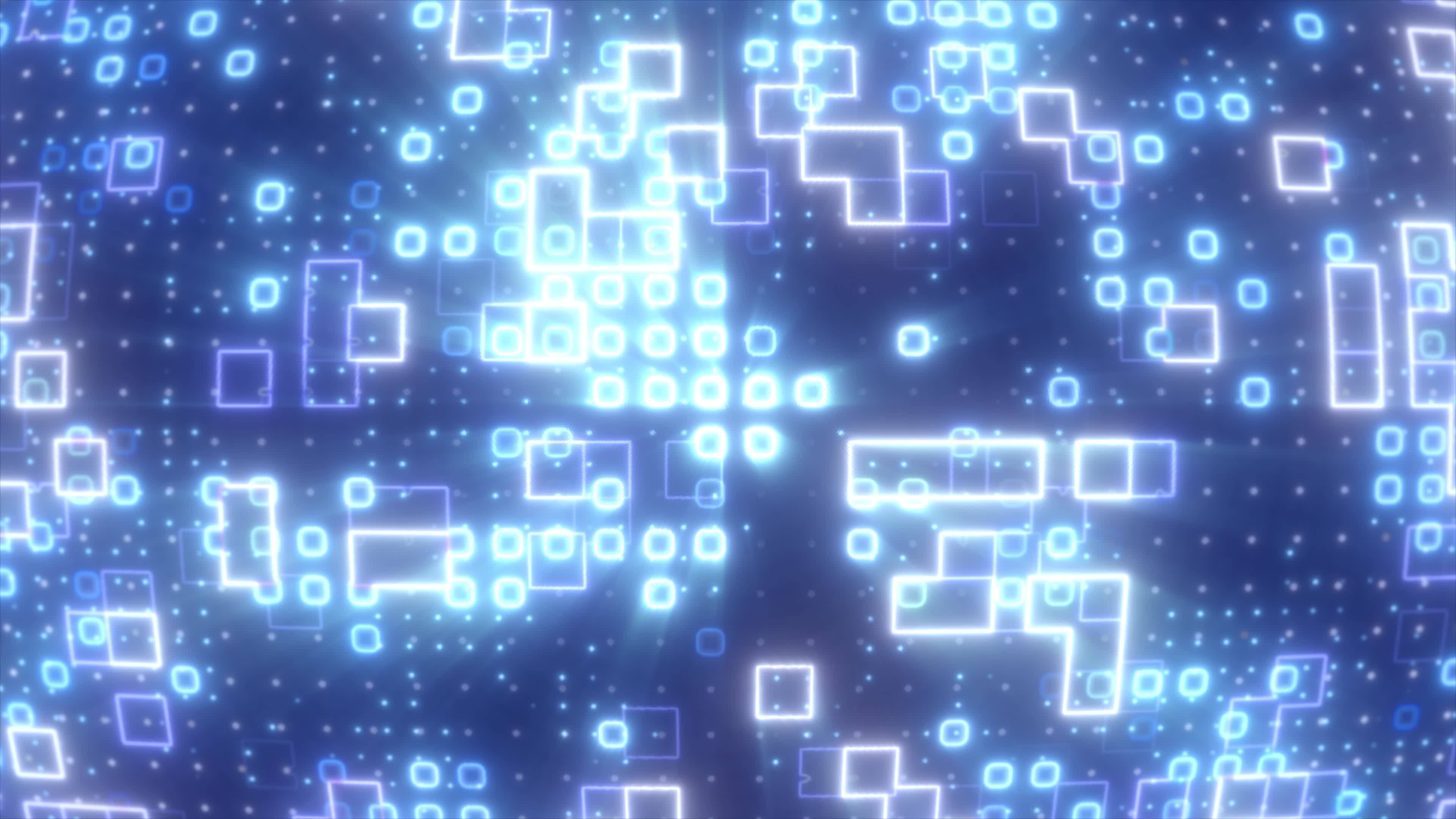 Abstract looping blue energy squares glowing digital particles futuristic hi-tech background, 4k ...