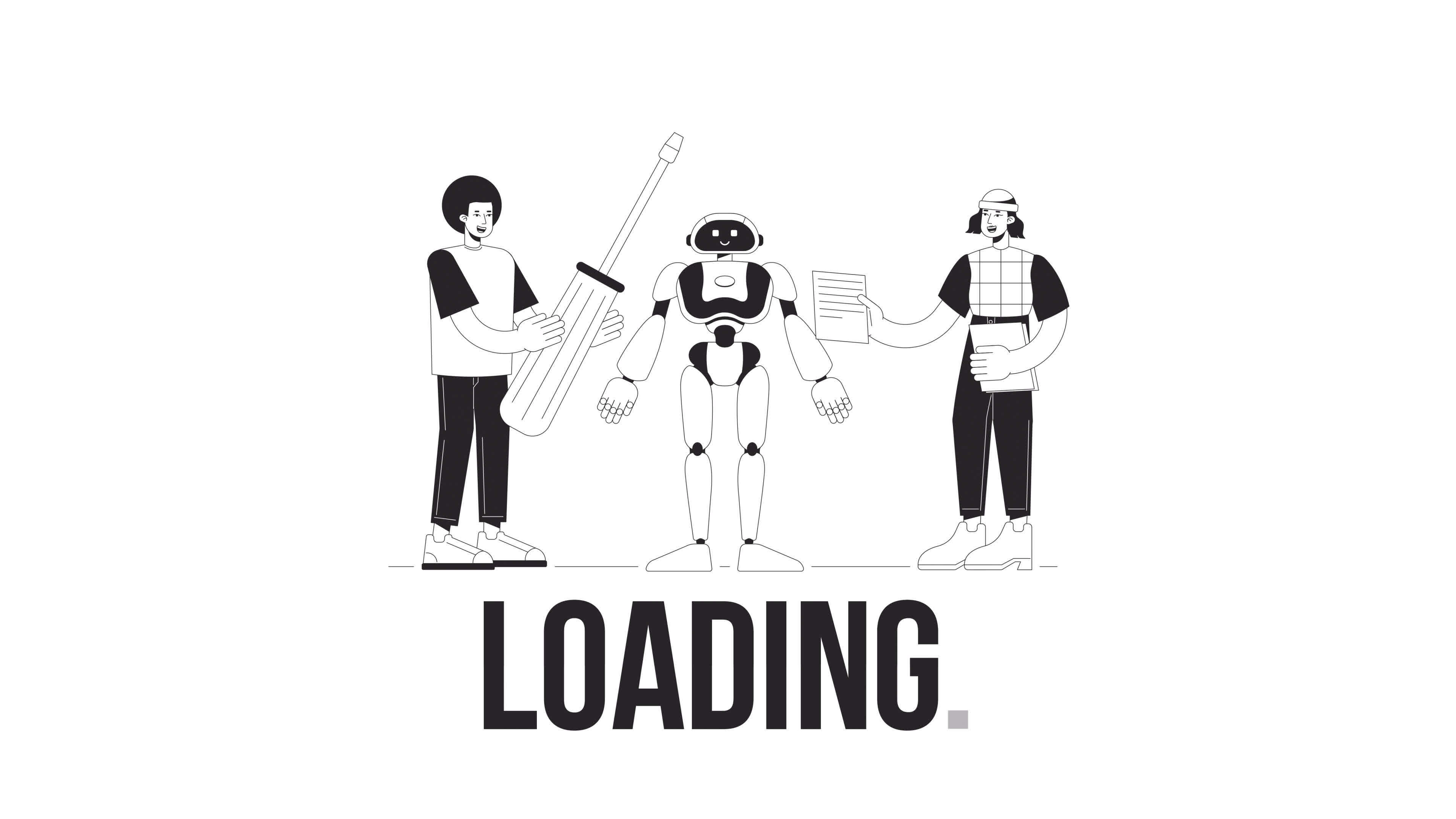 Building Robot Bw Loader Animation Flash Message 4k Video Footage Mechatronics Technicians