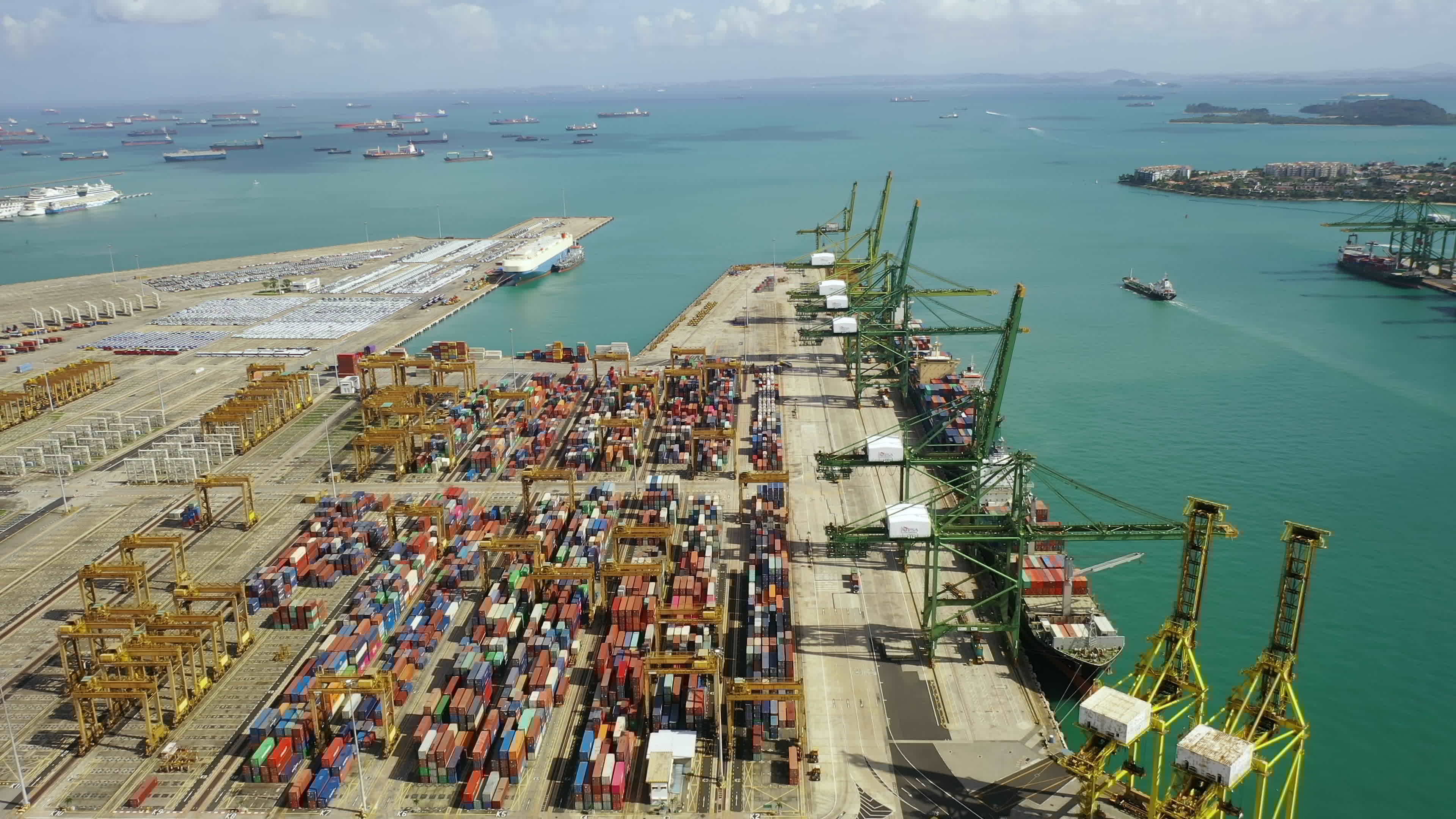 Drone Aerial View 4k Footage Of Shipping Containers In Port Of
