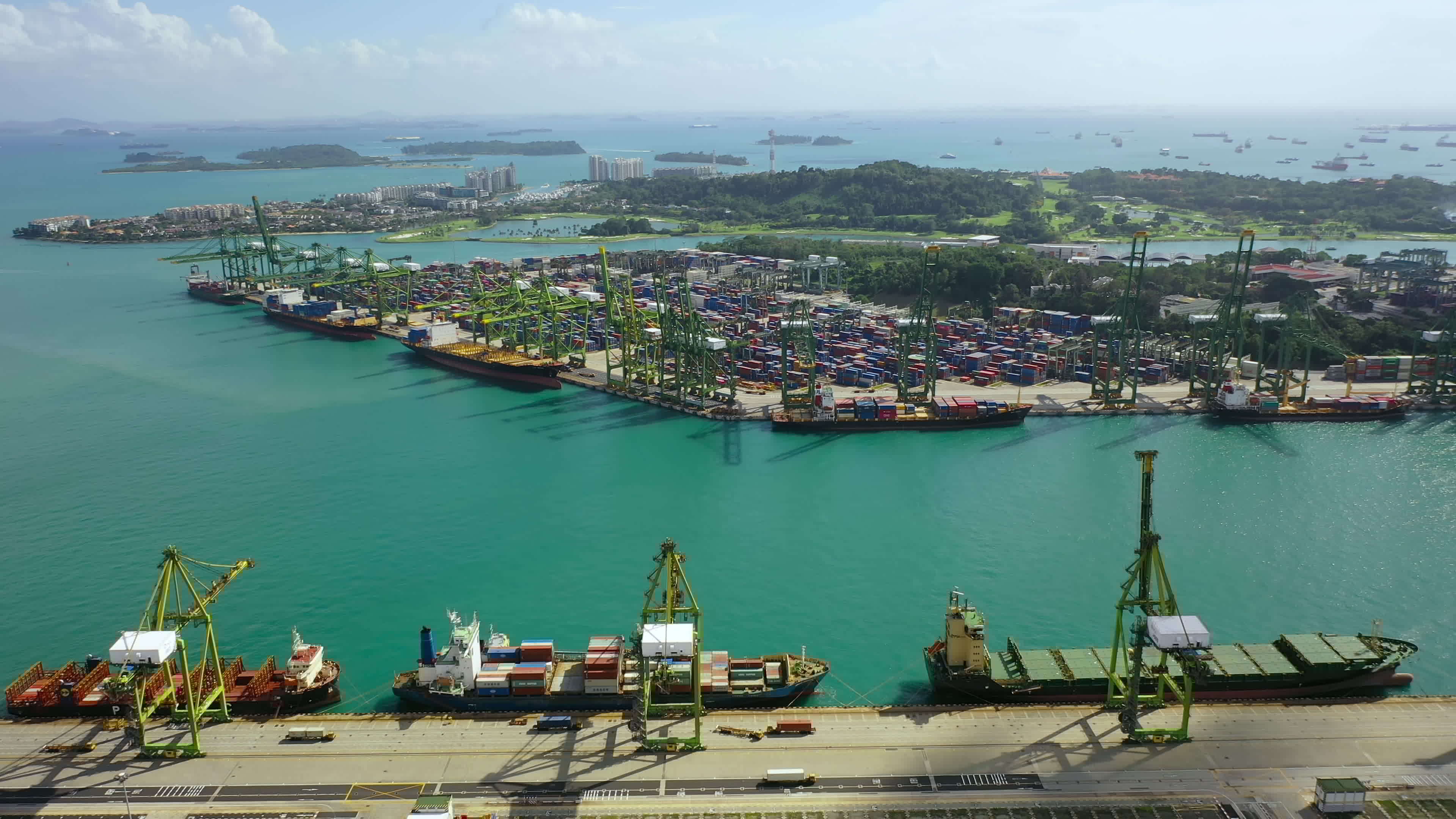 Drone Aerial View 4k Footage Of Shipping Containers In Port Of