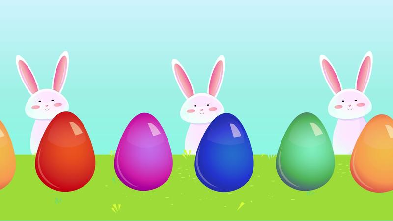 Happy Easter greeting video. Decorated easter eggs moving string, grass ...