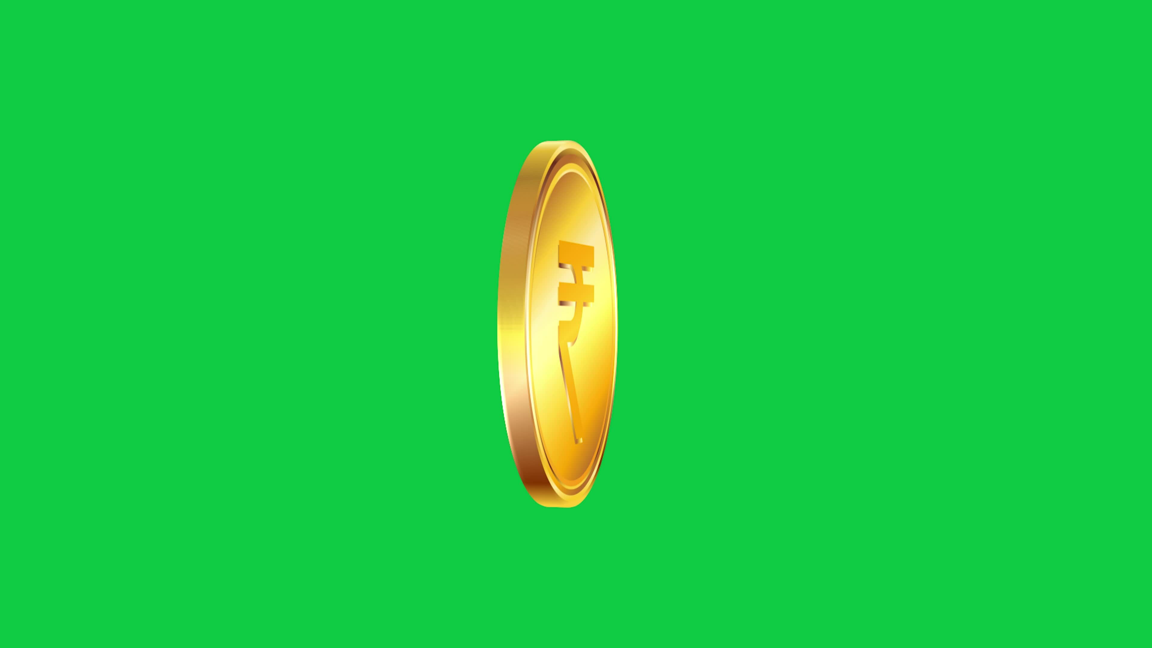 Realistic 3d Rupee Golden Coin Flip Animation On Green Screen Background 23347389 Stock Video At