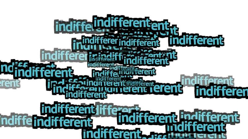 animated video scattered with the words INDIFFERENT on a white ...