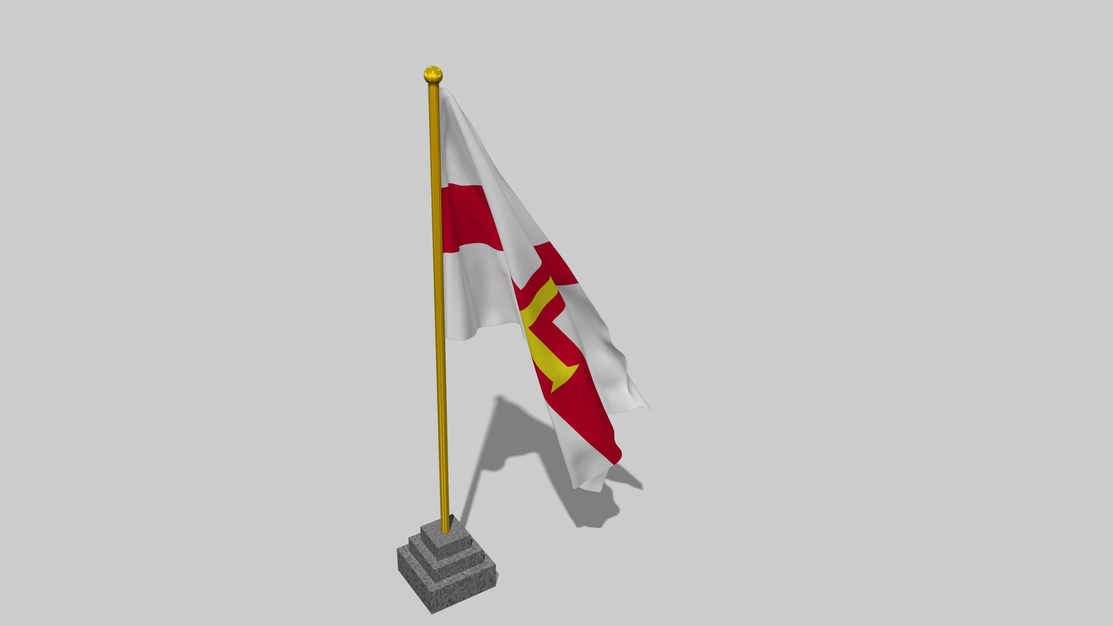 Guernsey Flag Start Flying In The Wind With Pole Base 3d Rendering Luma Matte Selection