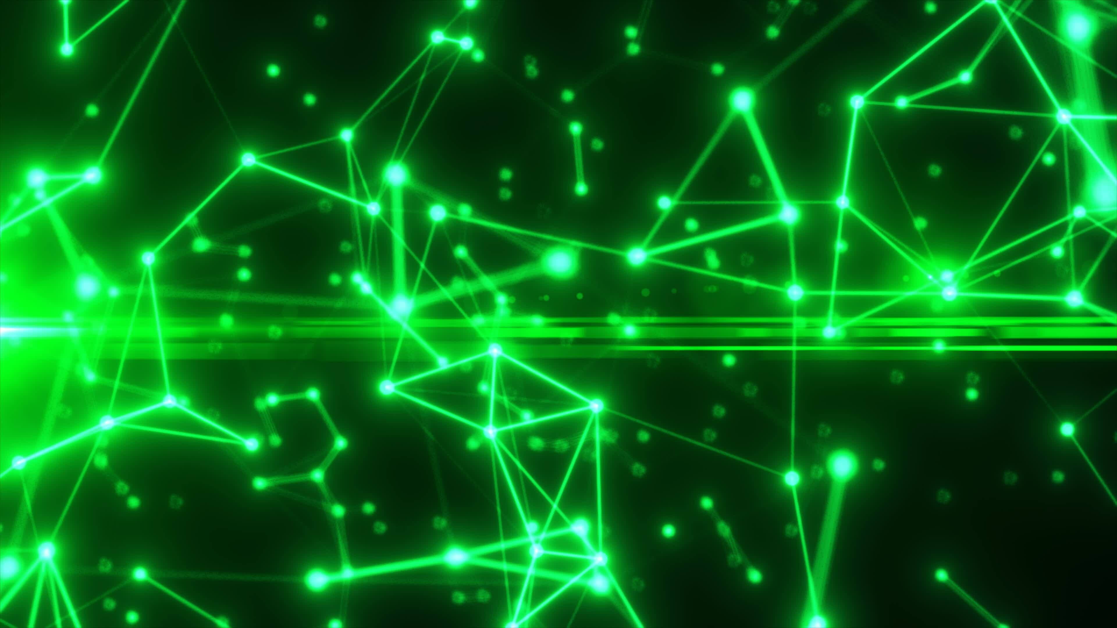Abstract Green Energy Lines Plexus Triangles Magical Bright Glowing