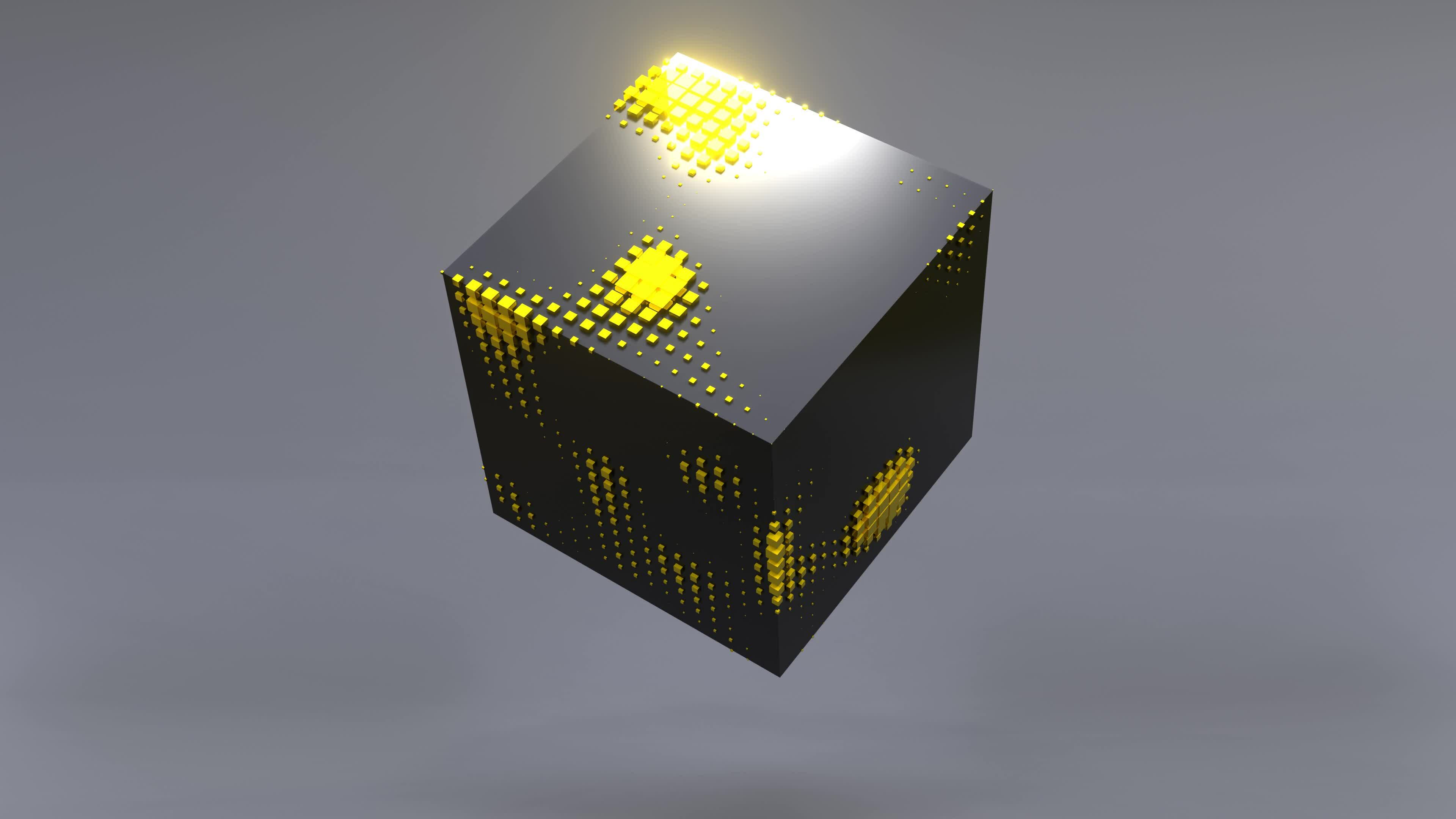 Abstract 3d Animation Of A Black Cube Rotating And Slow Move Up And Down In Zero Gravity